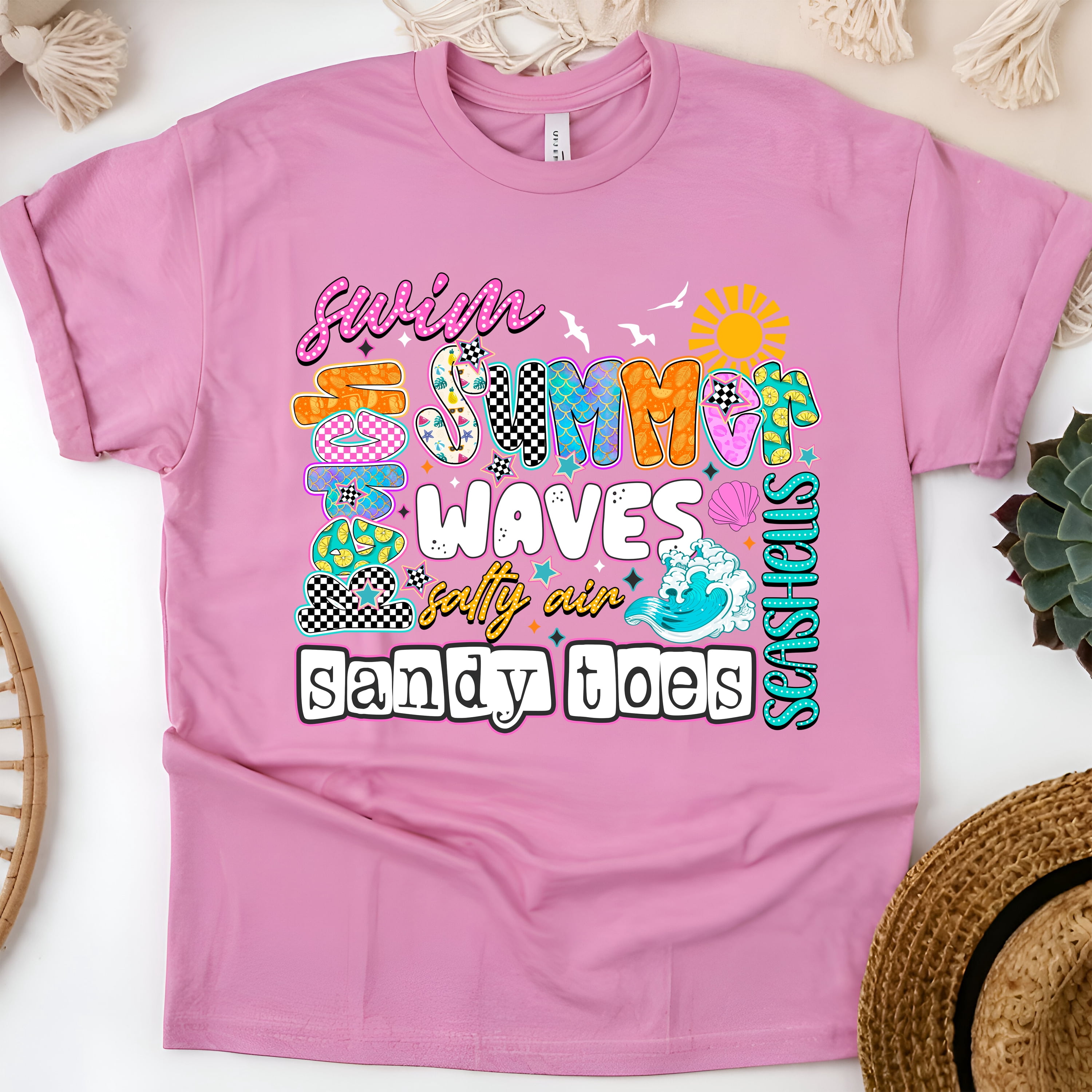 Swim Summer Waves Shirt – Sandy Toes Salty Air Seashells Tee, Azalea ...