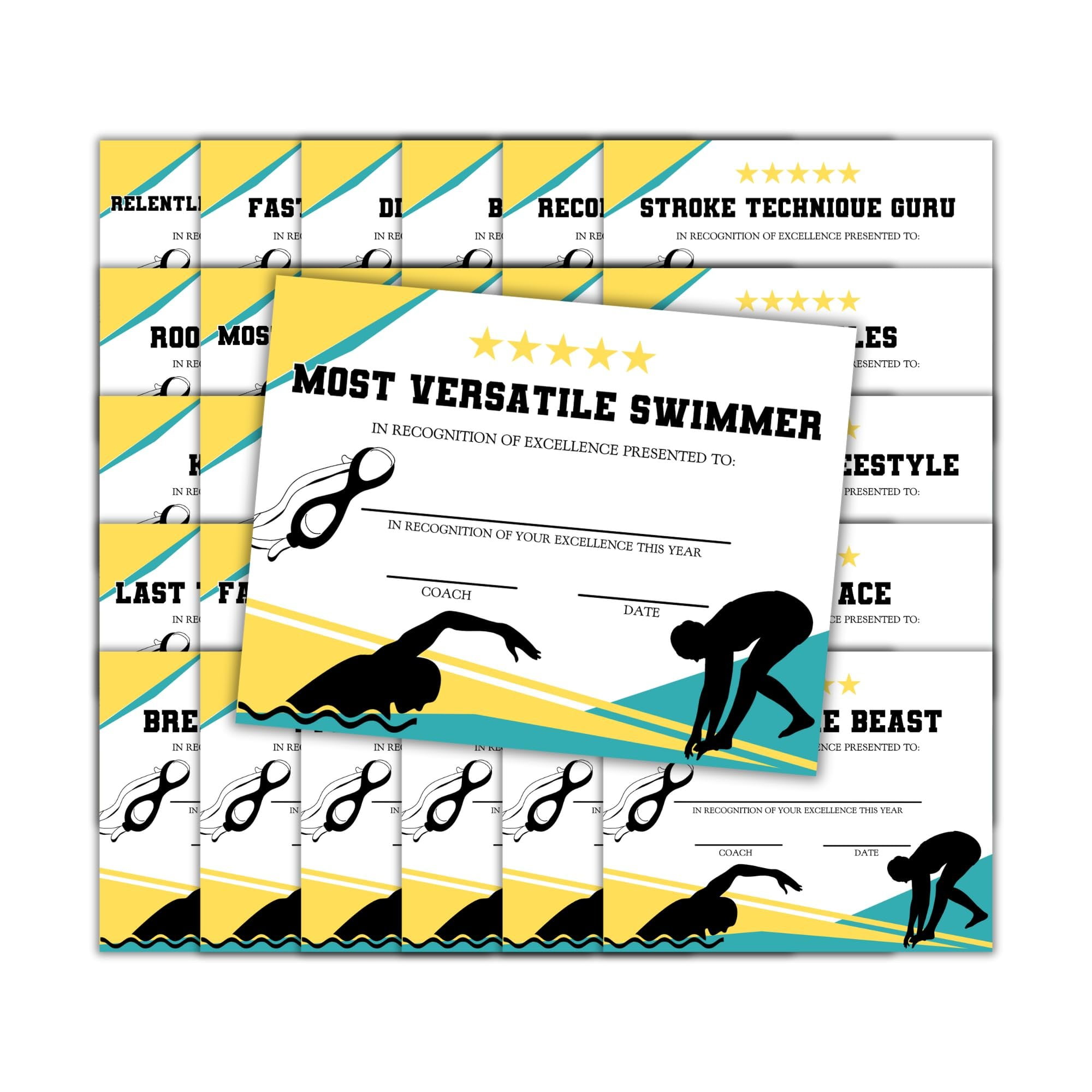 Swim Team Achievement Awards 30pk 8.5x11 Certificates Superlative End ...