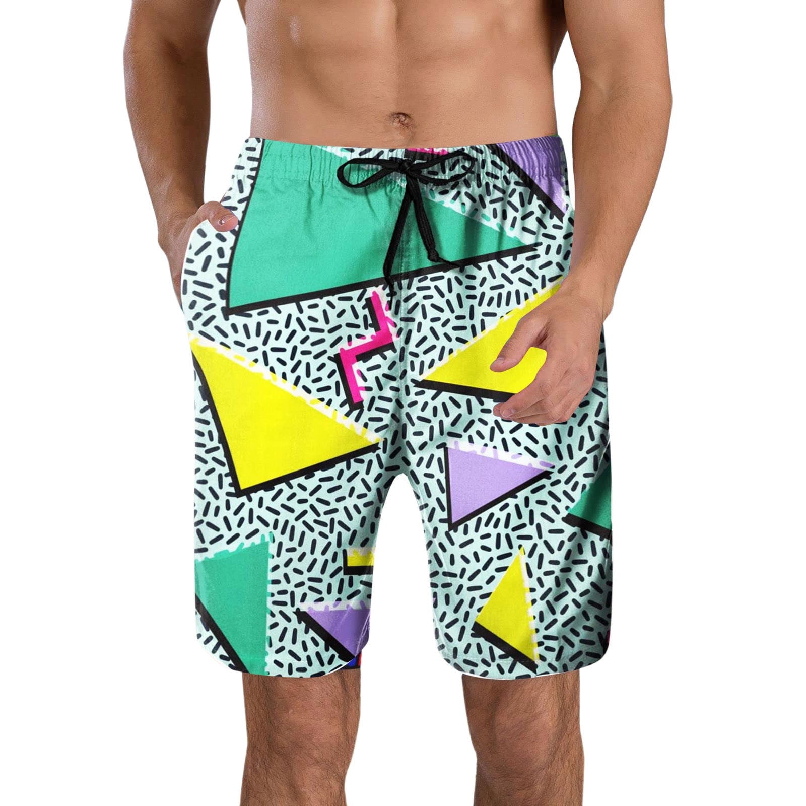 Swim Trunks Men 80S 90S Swim Shorts Retro Fun Novelty Party Shorts Mesh ...