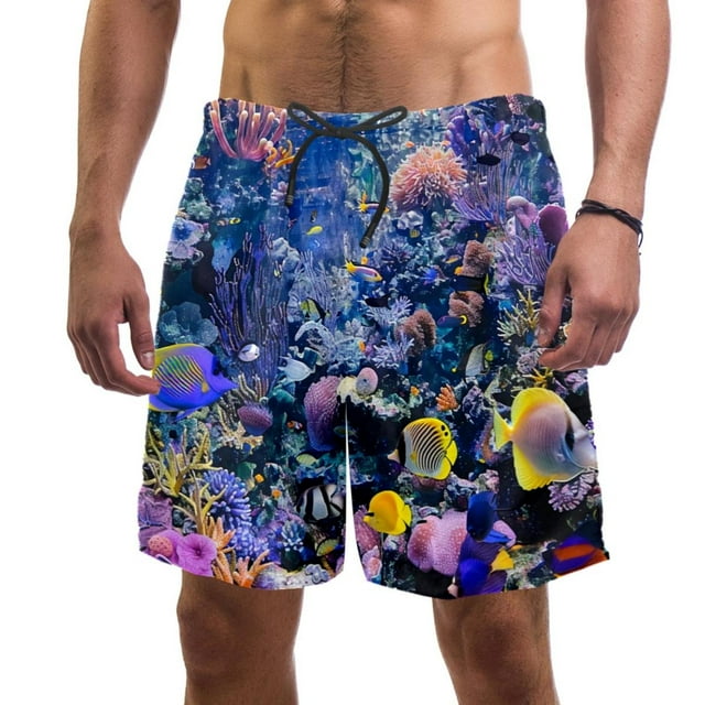 Swim Trunks Men, Men Swim Trunks, Men Swim Shorts, Ocean Sea Coral Fish ...