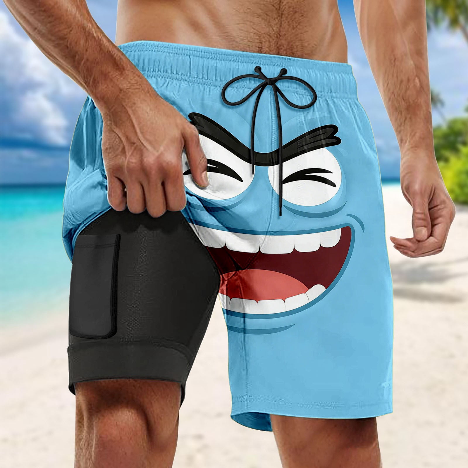 Swim Trunks for Men with Liner 9 Inch Emoji Print Bathing Suit Funny ...
