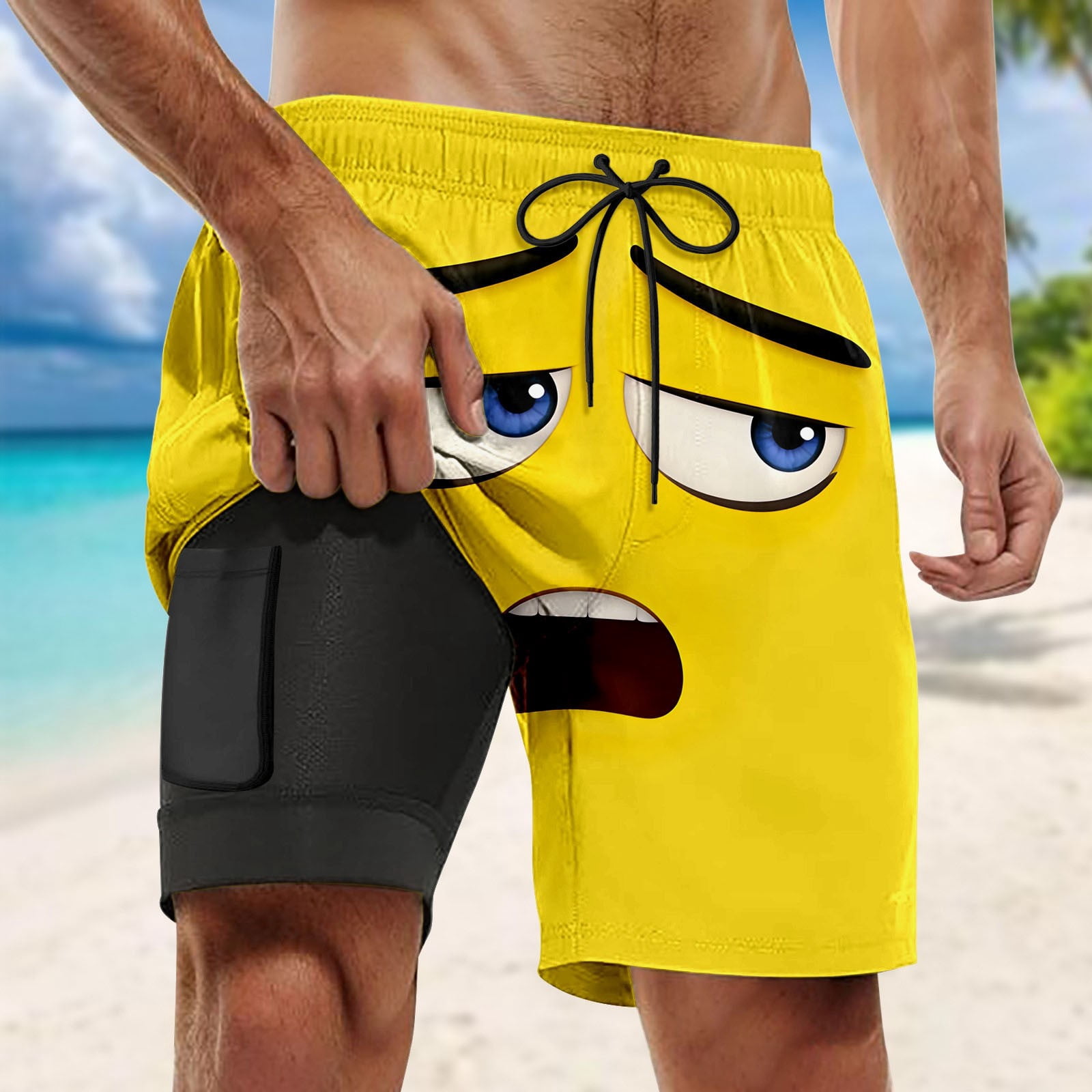 Swim Trunks for Men with Liner 9 Inch Expression Print Bathing Suit ...