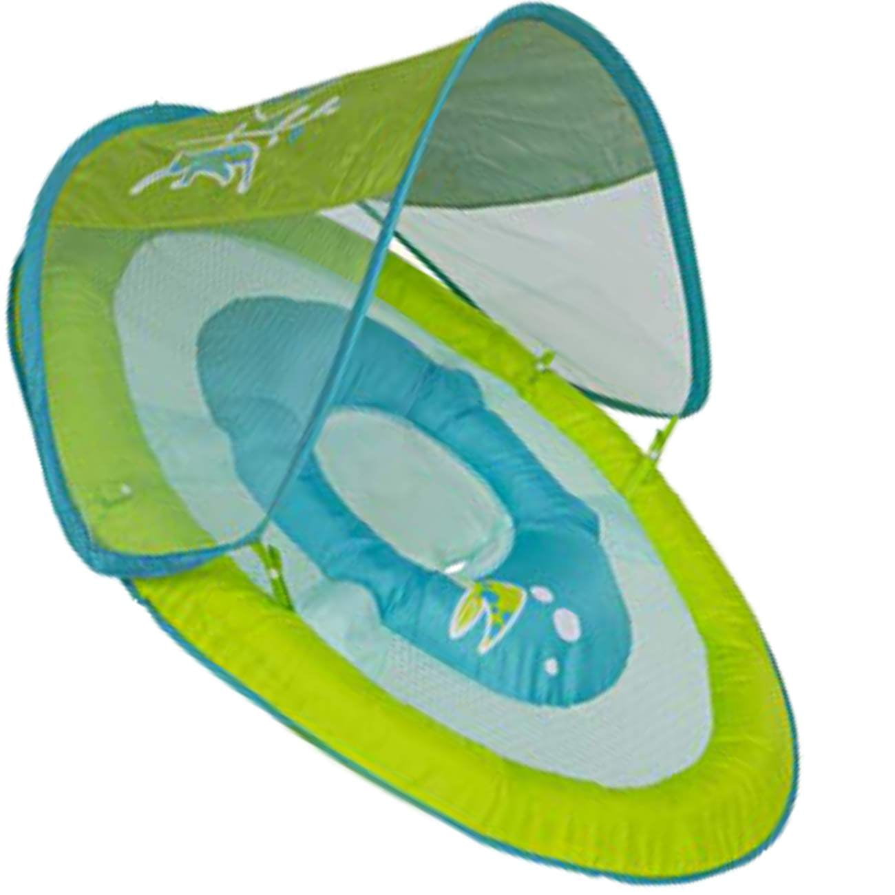 Swim Ways Baby Spring Float with Sun Canopy Green Blue Fish Design ...