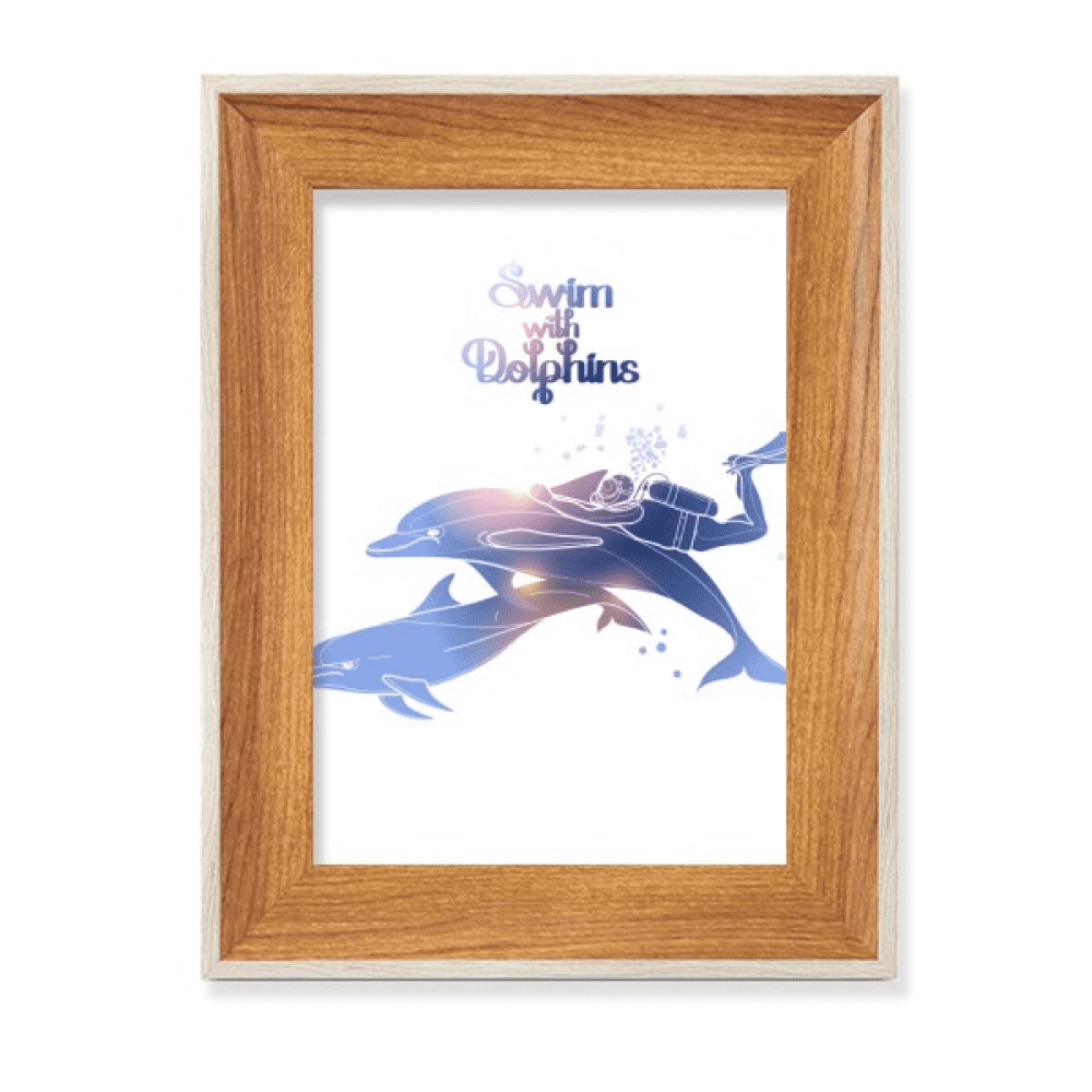 Swim With Dolphins Illustrate Desktop Wooden Photo Frame Display ...