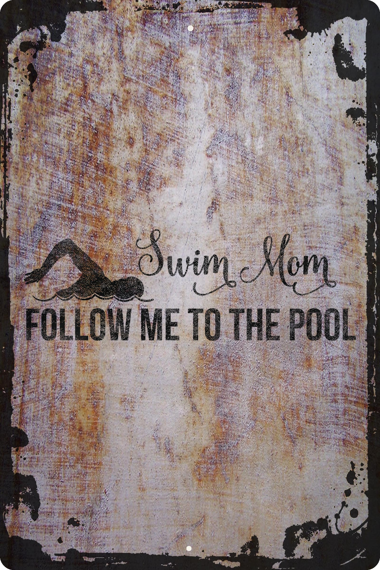 Swim mom follow me to the pool cursiveswimmer silhouette Beige Wall Art ...