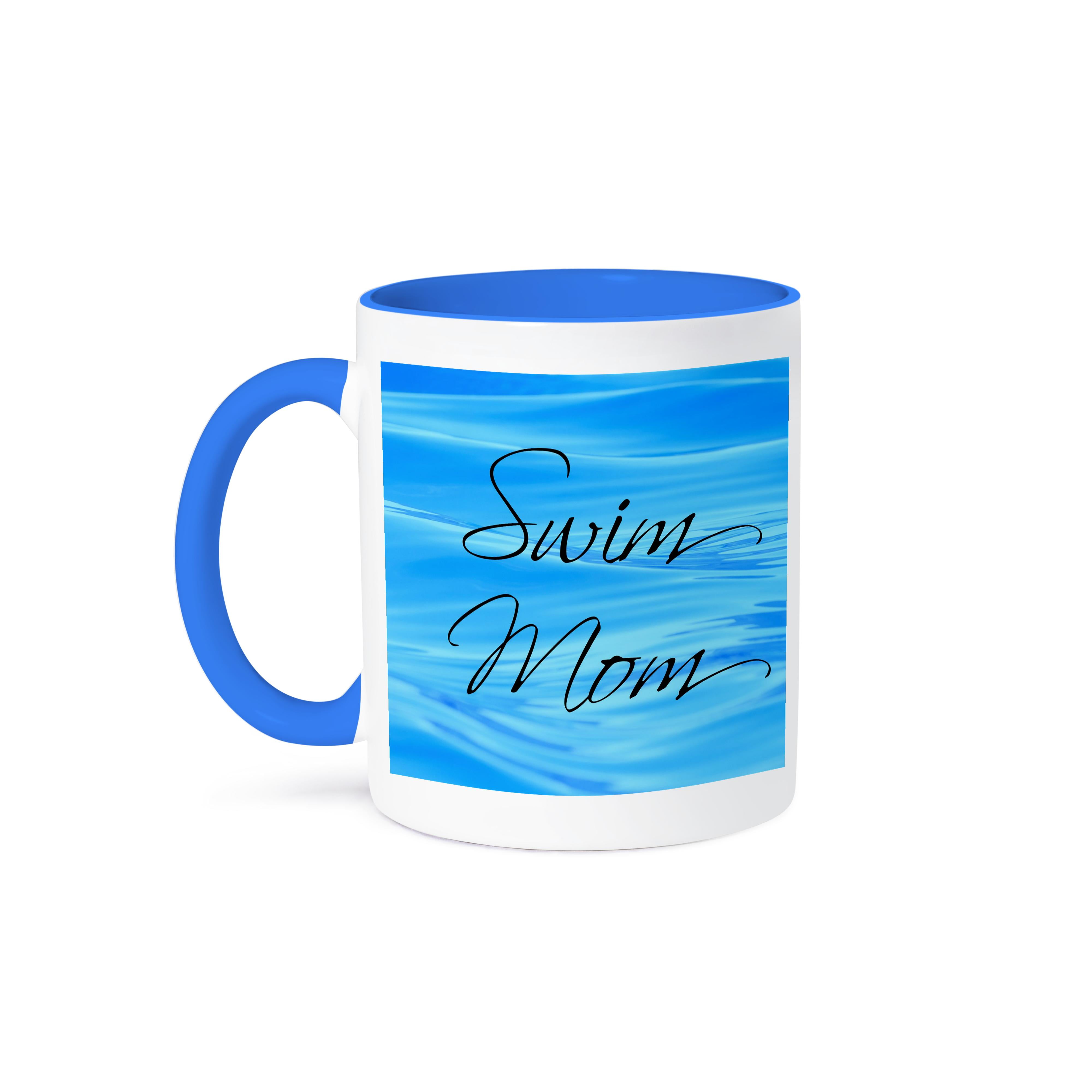 3dRose, Swim mom, water background, pool water, 11oz Two-Tone Blue Mug ...