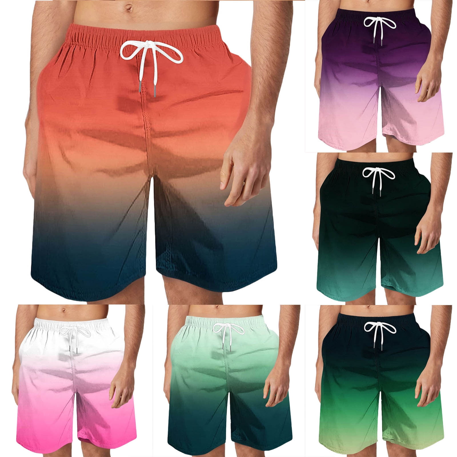 Swim trunks for men Men's Gradient Swim Shorts Summer Quick Dry Pocket ...