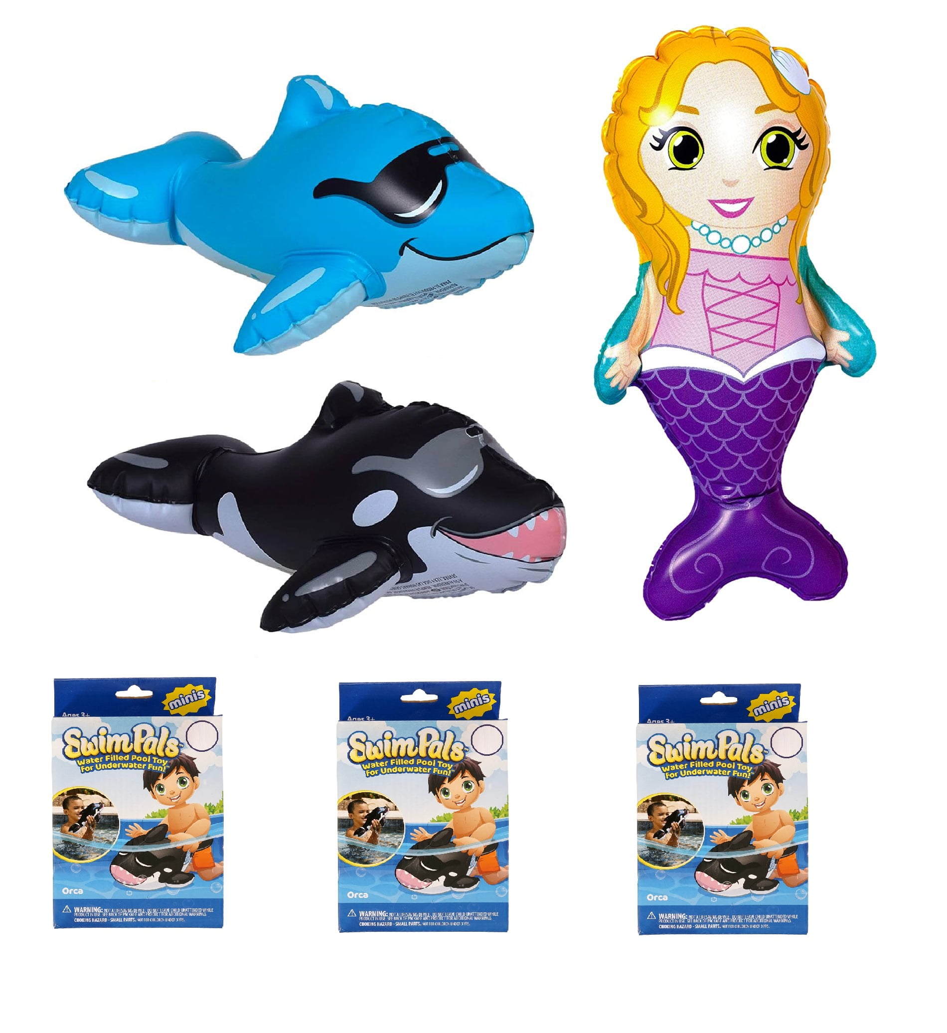 SwimPals Minis Water-Filled Pool Toys, 3-Pack Dolphin Mermaid Orca ...