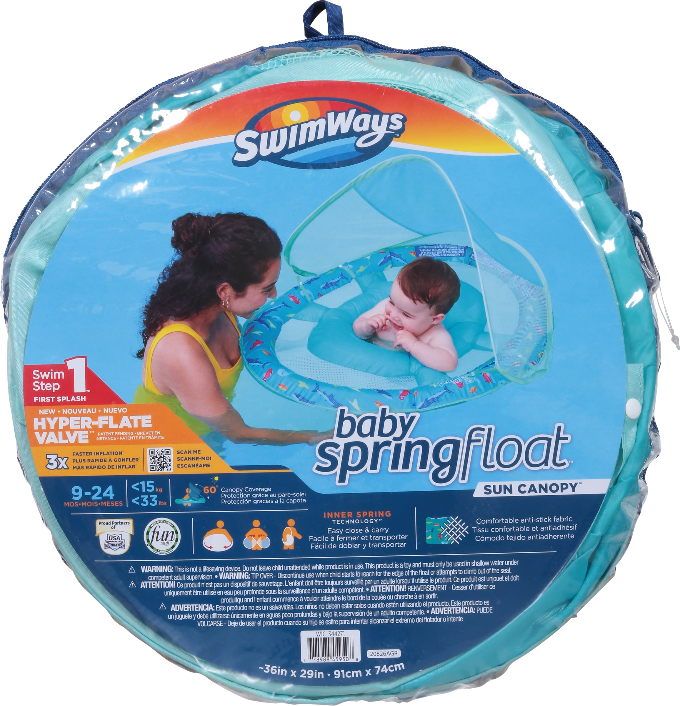 Swimways Baby Spring Float with Sun Canopy and Shark Design, Ages 9-24 ...