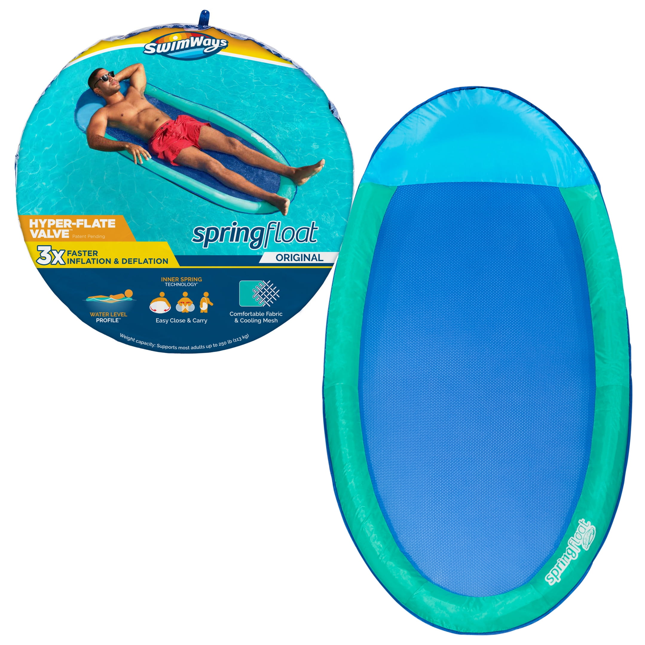 SwimWays Spring Float Inflatable Pool Lounger, Hyper-Flate Valve ...