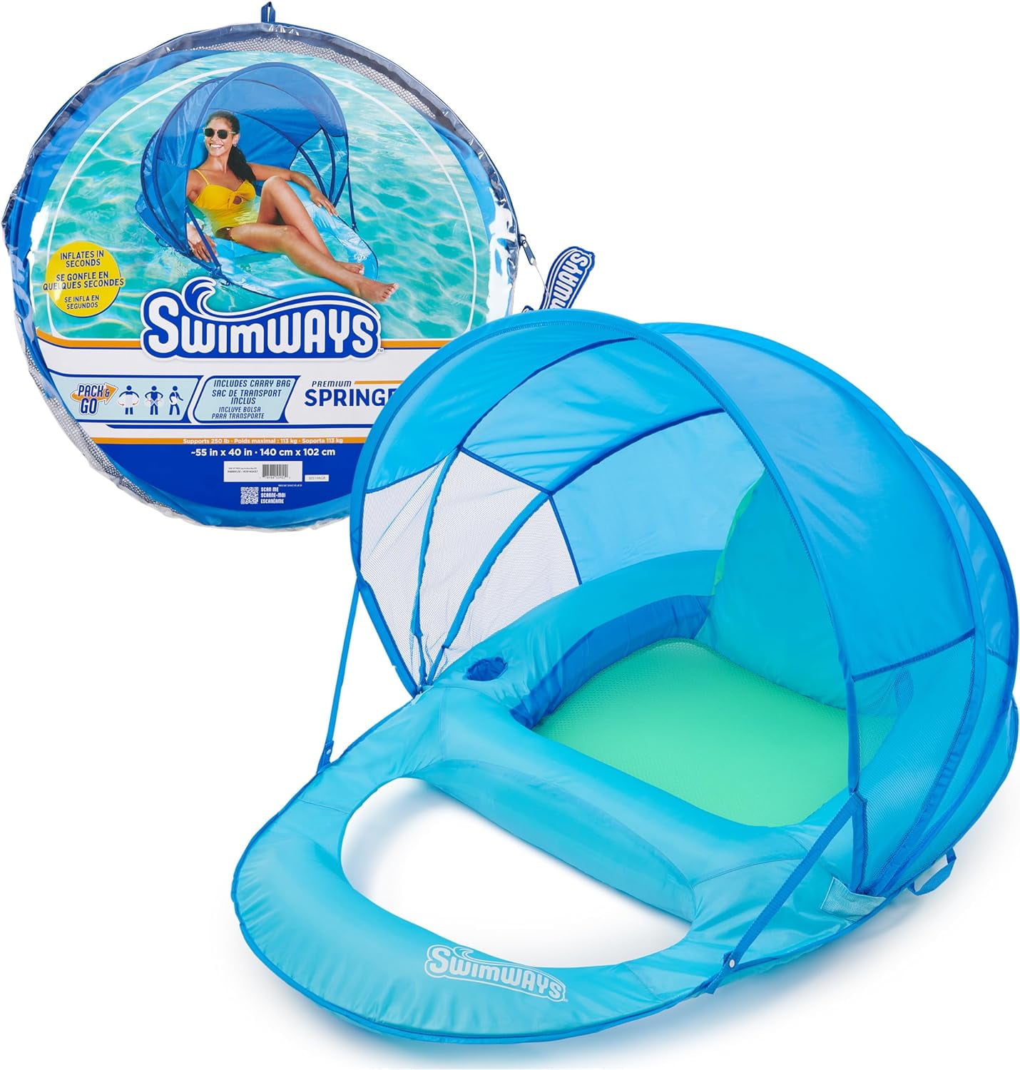 SwimWays Spring Float Premium Recliner with Canopy, Pool Lounger for ...
