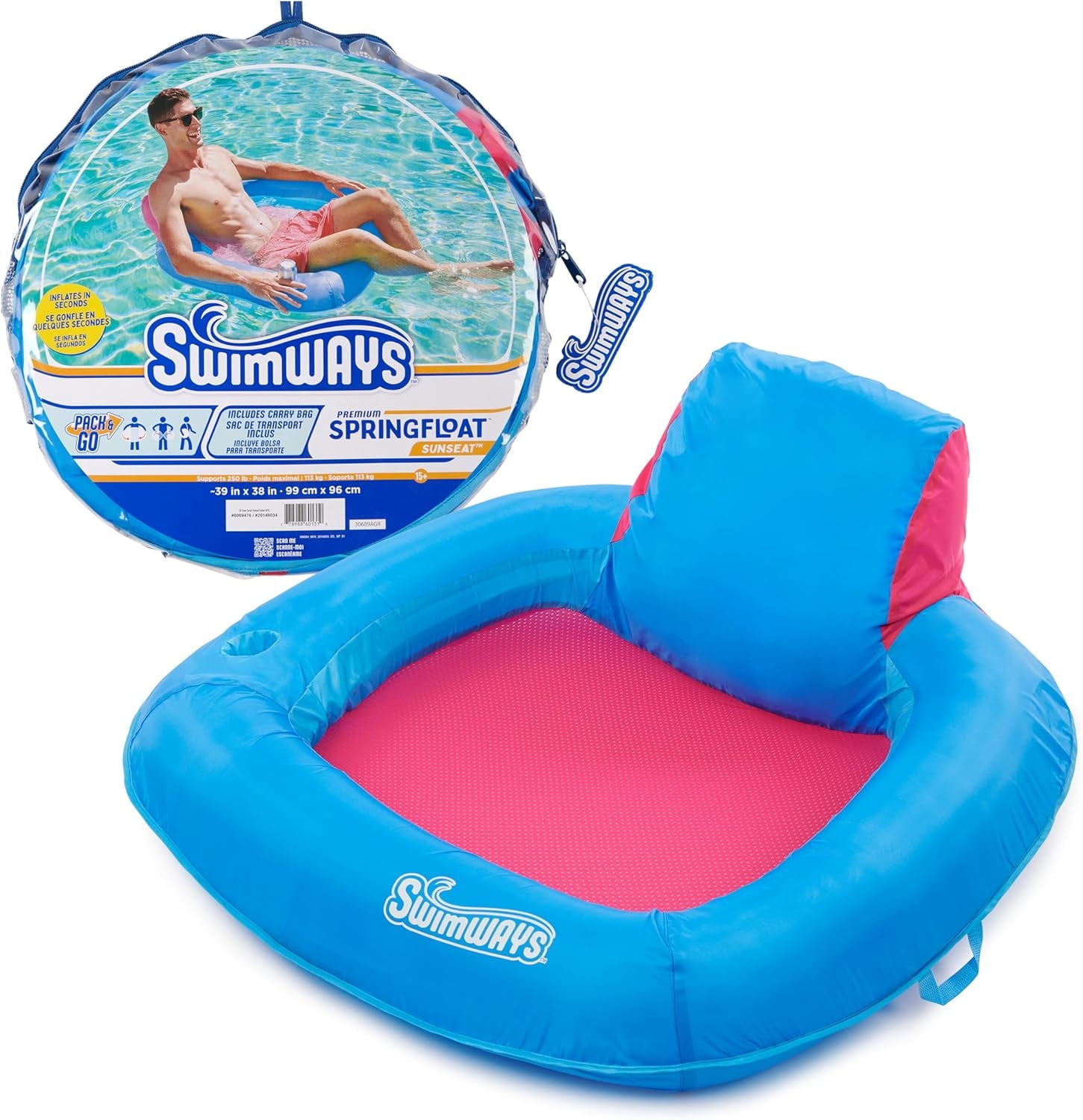 SwimWays Water Seat Lounge, Adult Pool Float with Cooling Mesh, Support ...