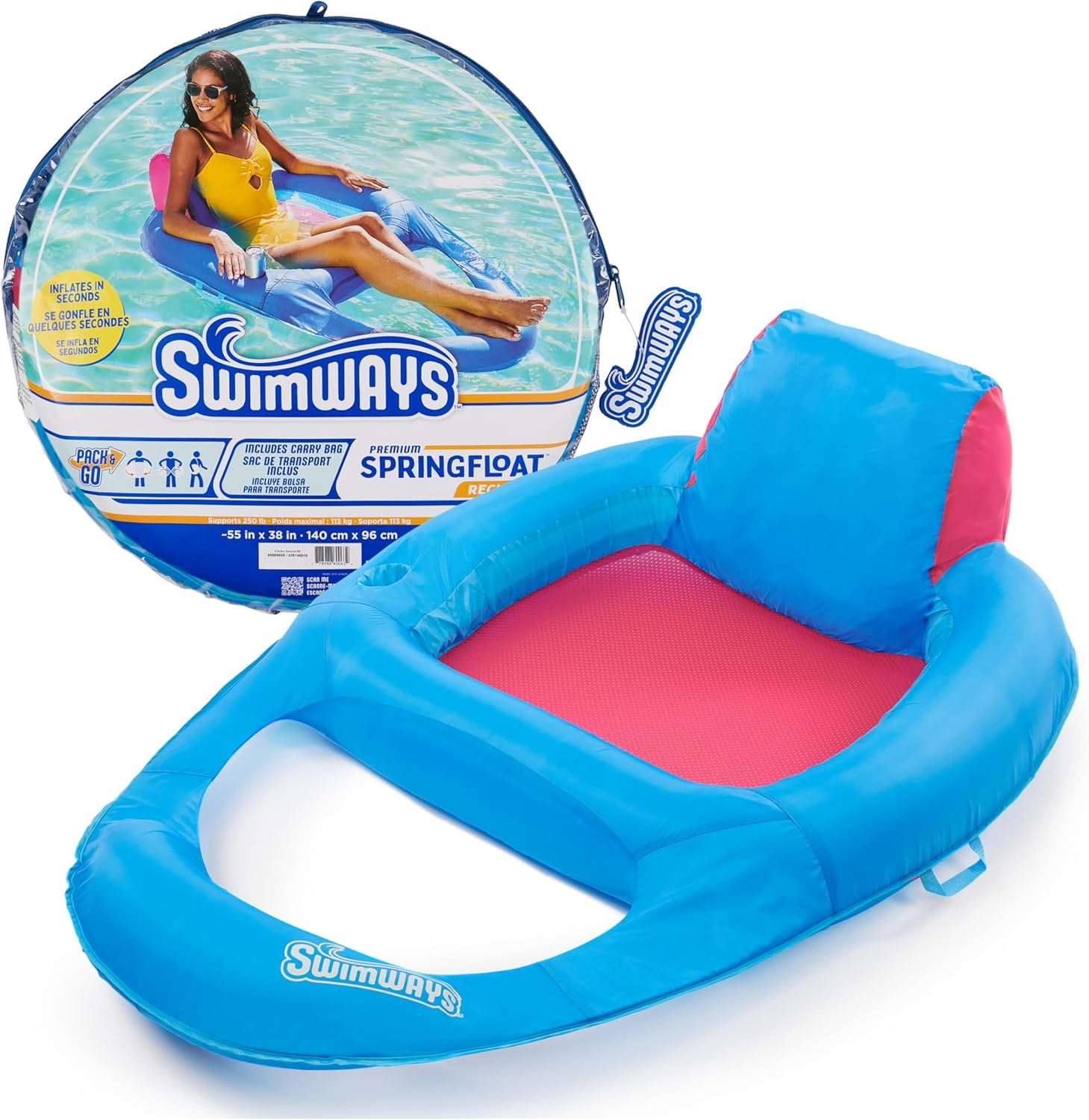 SwimWays Spring Float Premium Recliner Chair, Inflatable for Swimming ...