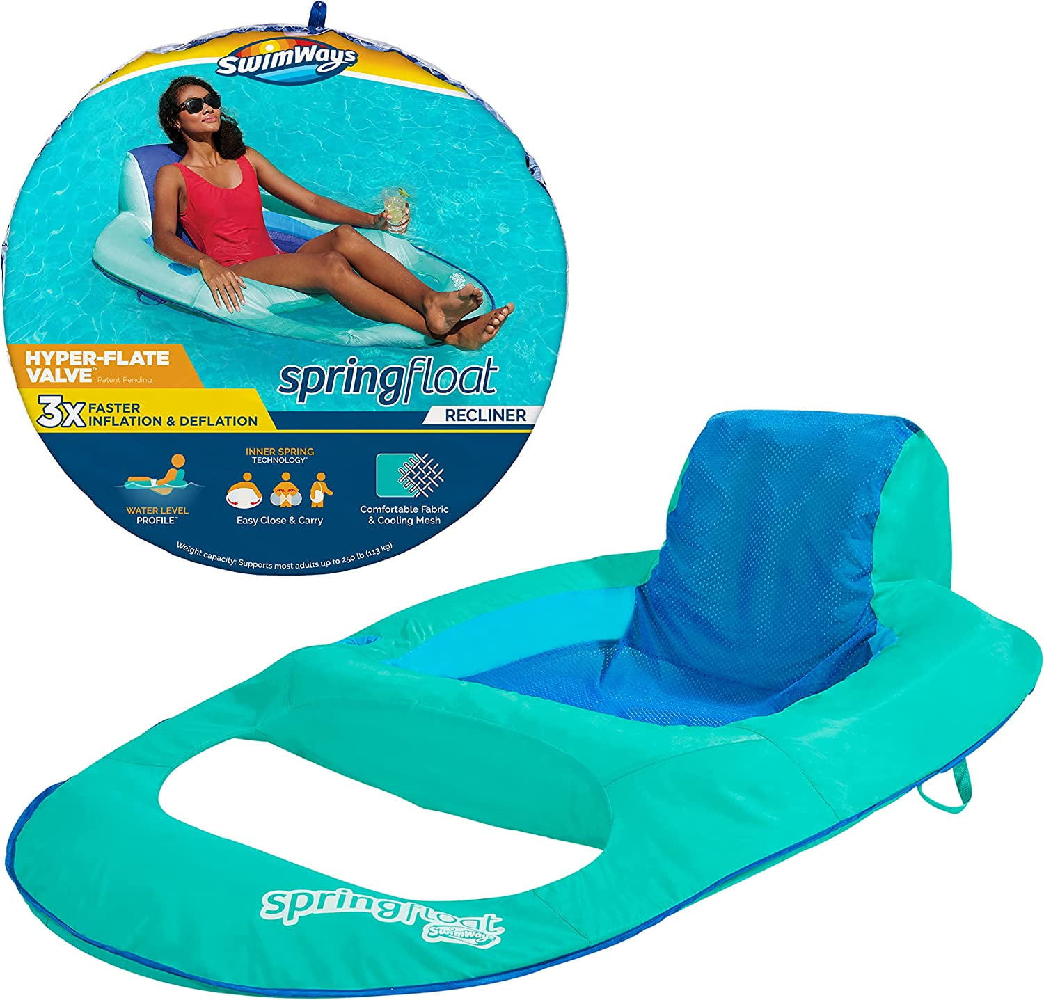 SwimWays Spring Float Recliner Chair for Swimming Pool, Inflatable Pool ...