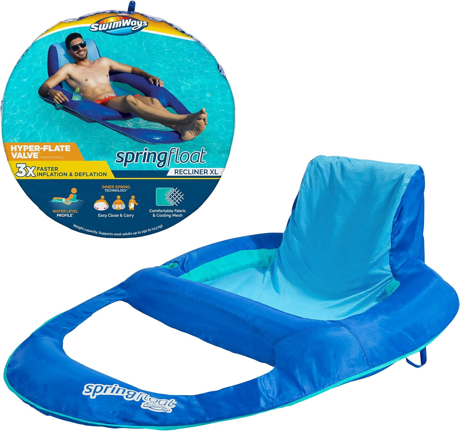 SwimWays Spring Float XL Recliner Chair for Swimming Pool, Inflatable ...