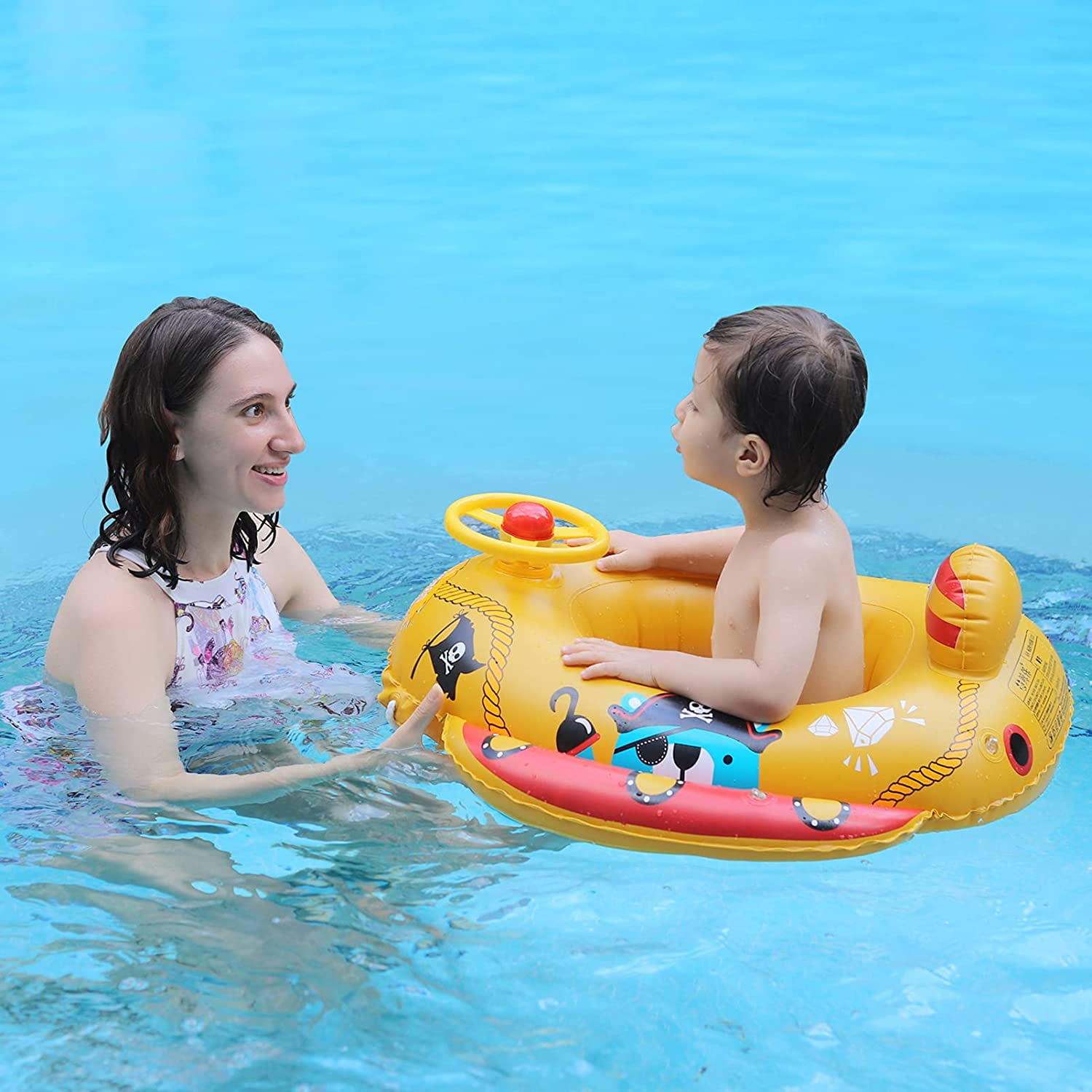 Swimbobo Toddler Pool Float with Seat Boat Inflatable Ride-on Car for ...