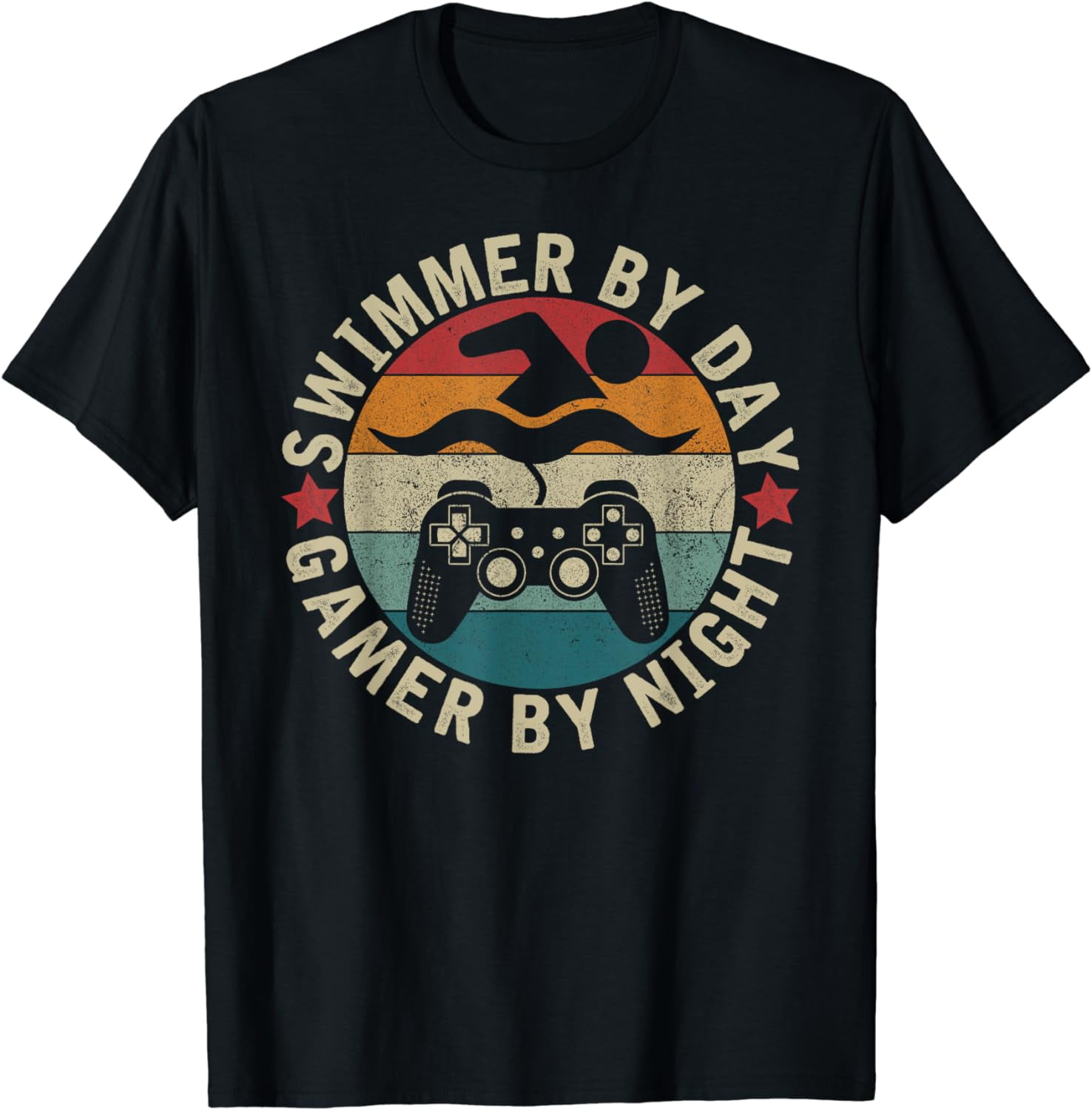 Swimmer By Day Gamer By Night Swimming Funny Swim Gaming T-Shirt ...