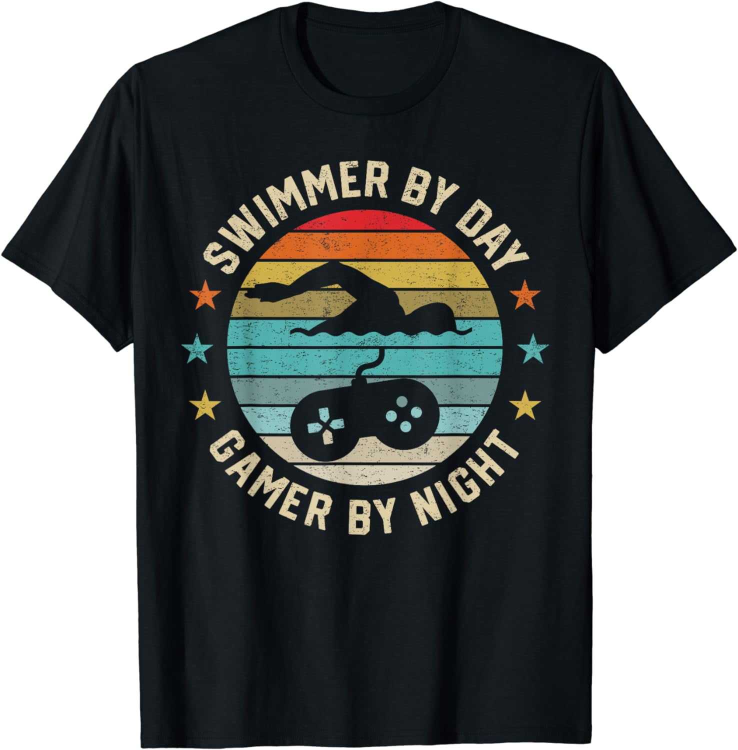Swimmer By Day Gamer By Night Swimming Swim Lover Gaming T-Shirt ...