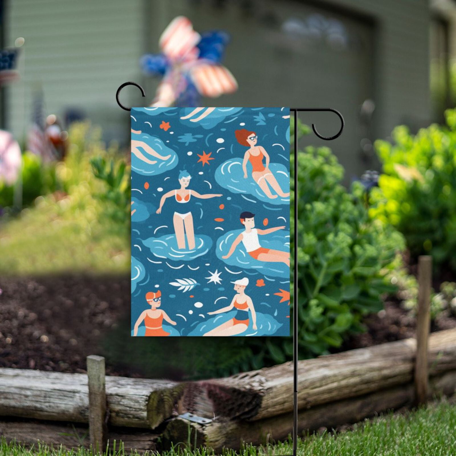 Swimmer Fish Sea Garden Flag Double Sided Outdoor Banners for Courtyard ...