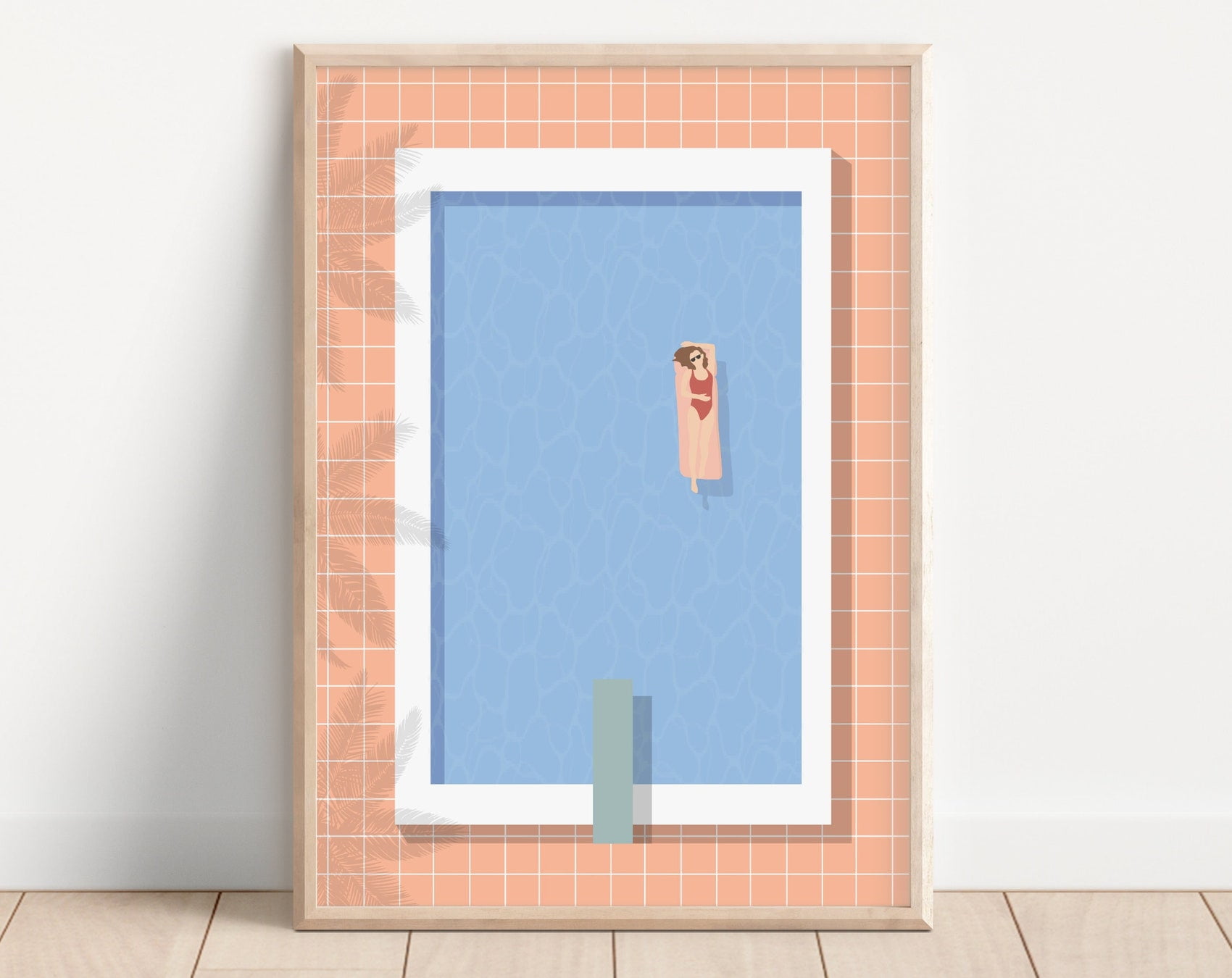 Swimmer Floating Retro Pool Print | Minimalist Pink Pool Art | Vintage ...
