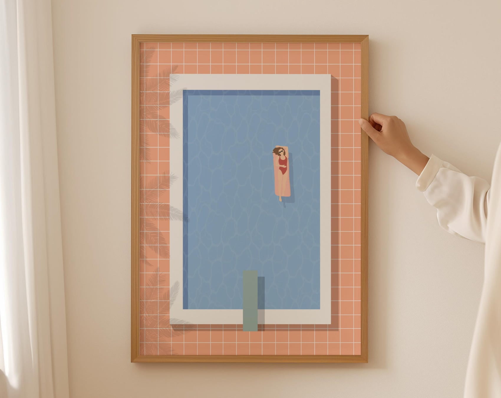 Swimmer Floating Retro Pool Print | Minimalist Pink Pool Art | Vintage ...