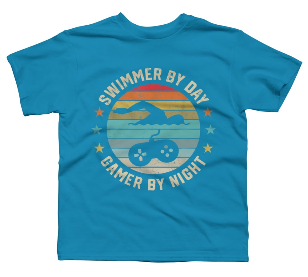 Swimmer Gamer Boys Turquoise Blue Graphic Tee - Design By Humans L ...
