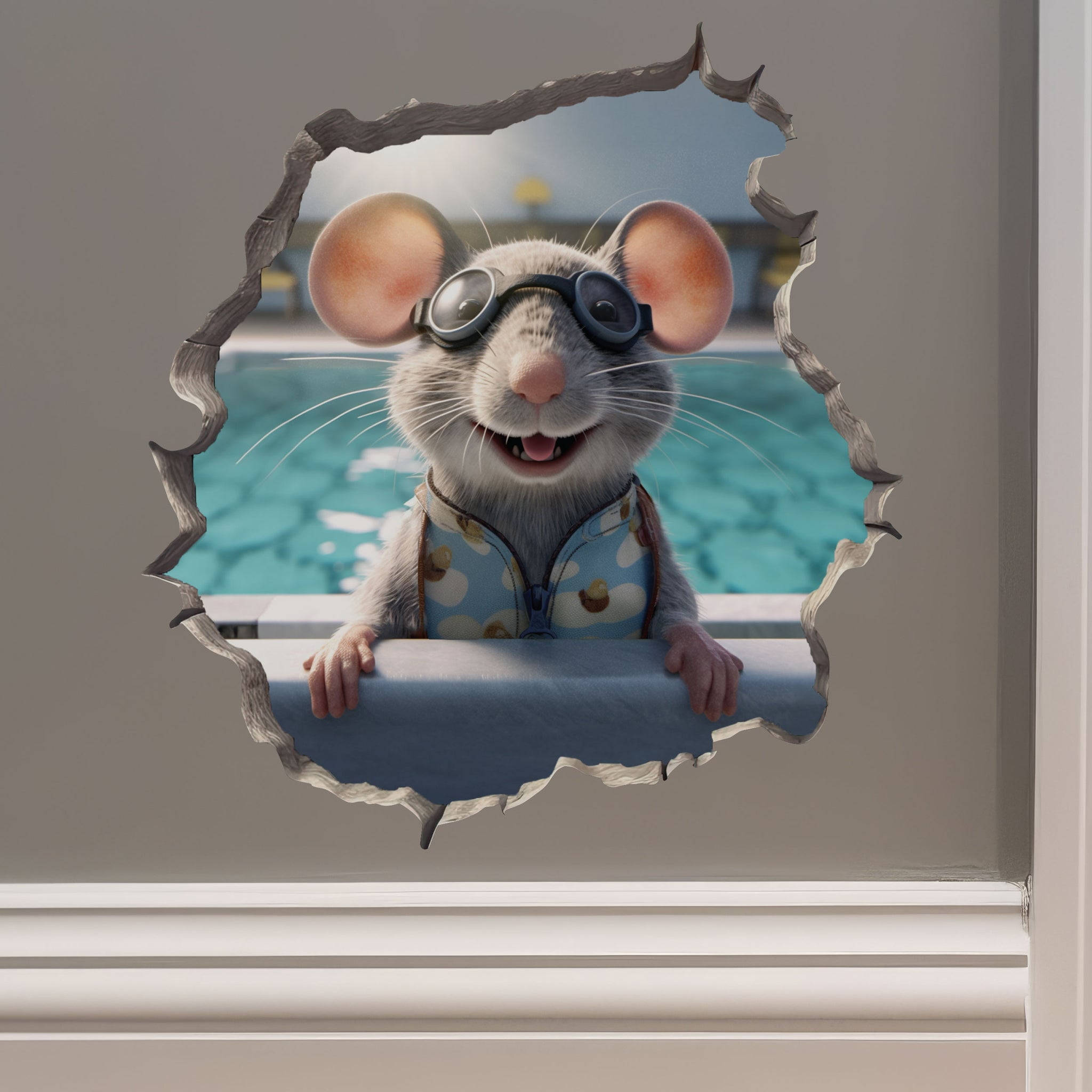 Swimmer Mouse in Mouse Hole Decal - Mouse Hole 3D Wall Sticker ...
