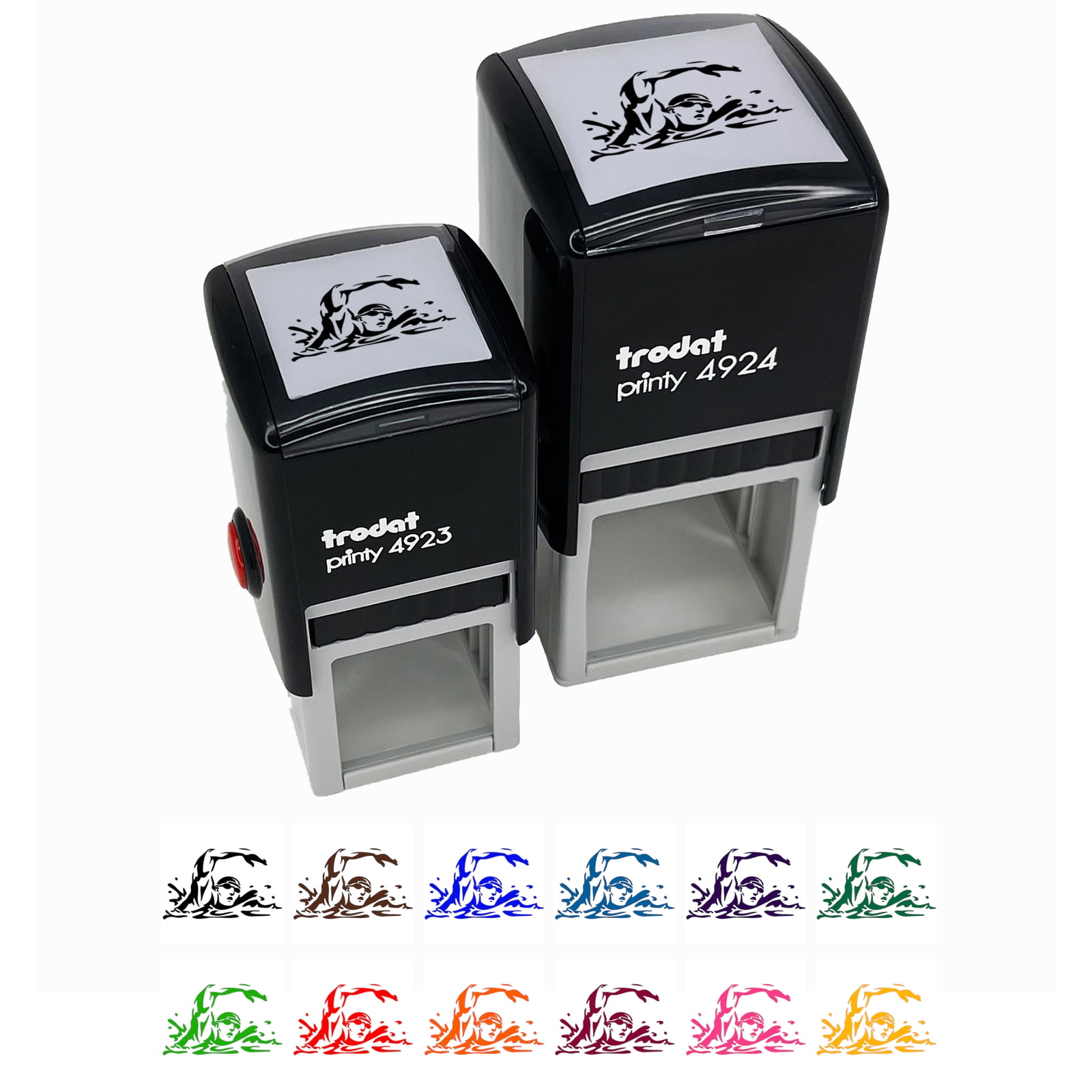 Swimmer Swimming Freestyle Taking Breath Self-Inking Rubber Stamp Ink ...
