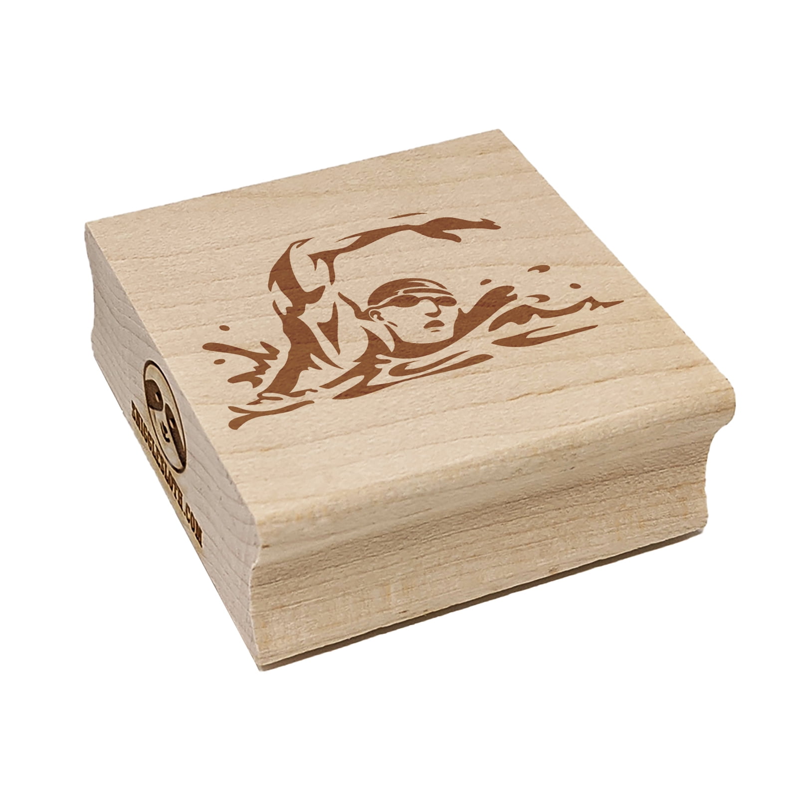 Swimmer Swimming Freestyle Taking Breath Square Rubber Stamp Stamping ...