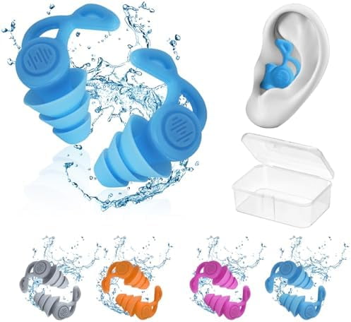 Swimmers Ear Plugswaterproof,4 Pairs of Reusable Silicone Swim Ear ...