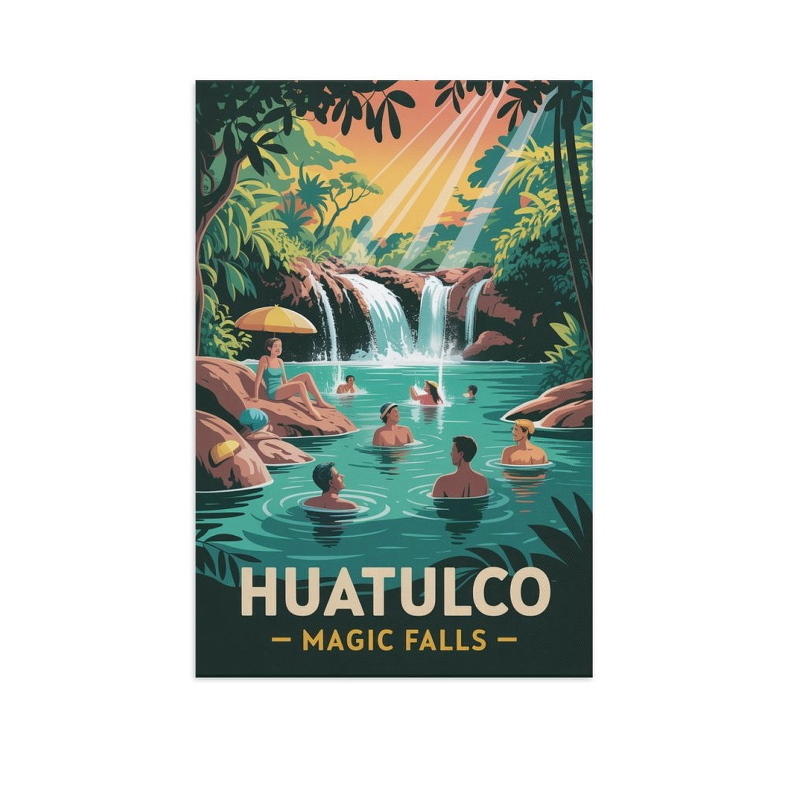 Swimming Adventure Wall Art Magic Falls Huatulco Mexico Retro Travel ...