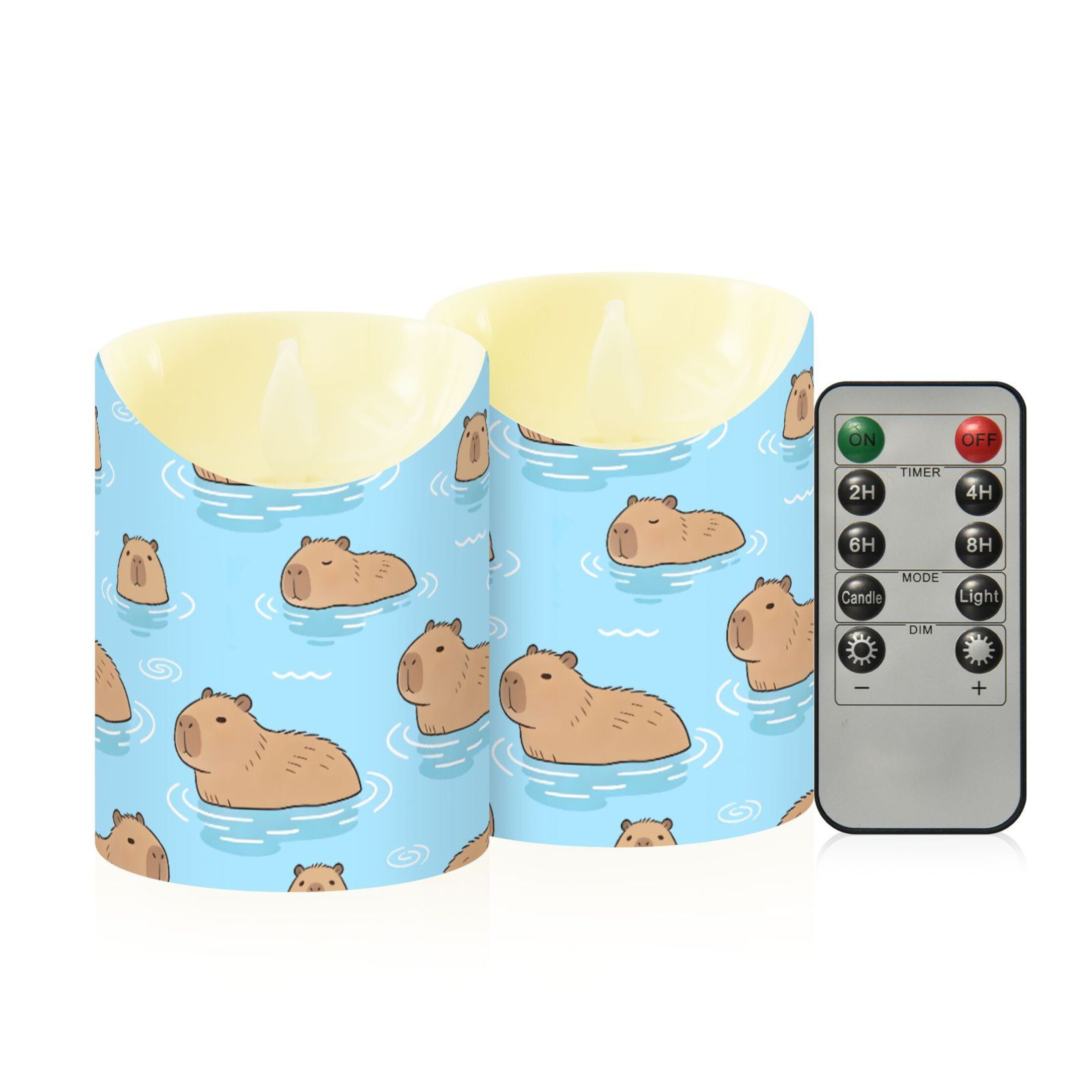 Swimming Capybara Pattern Flameless Candles 2 PCS with Remote Realistic ...