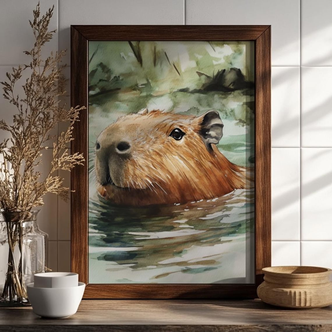 Swimming Capybara Print, Funny Animal Wall Art, Oil Painting Wall Art ...