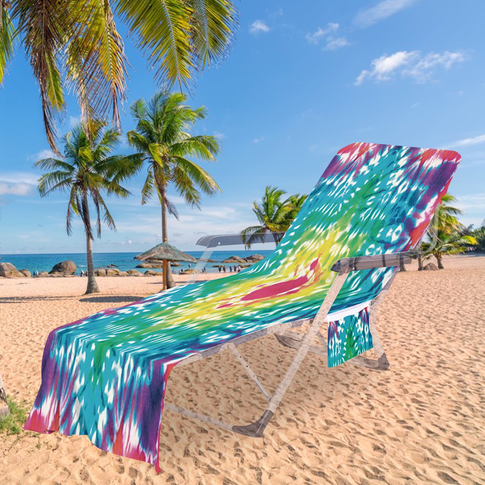 Eonmo Beach Chair Cover Multicolor Chaise Lounge Towel, Side Pockets ...