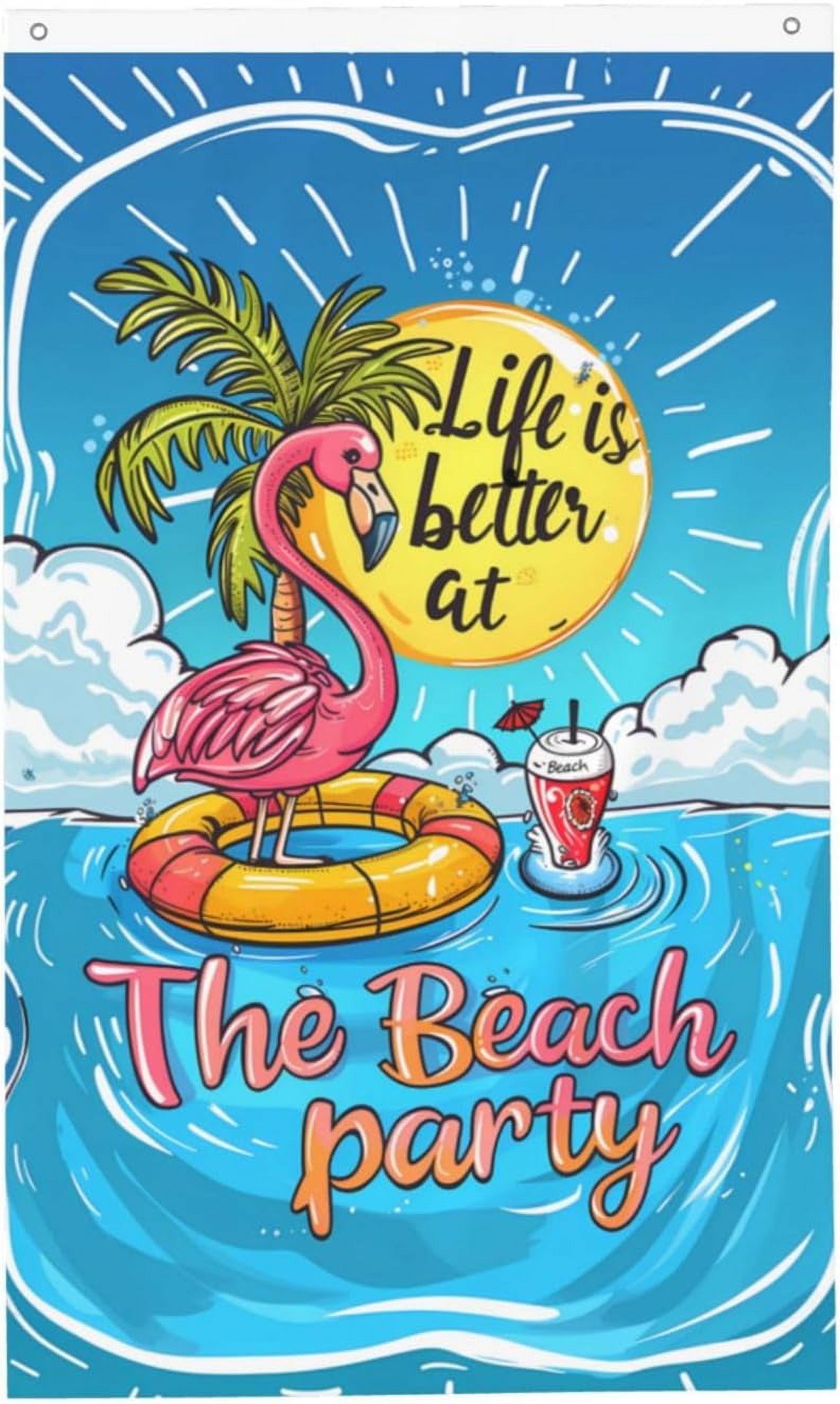 Swimming Flamingo 4.85x8 ft Flag Hawaiian Vertical Banner with Grommets ...