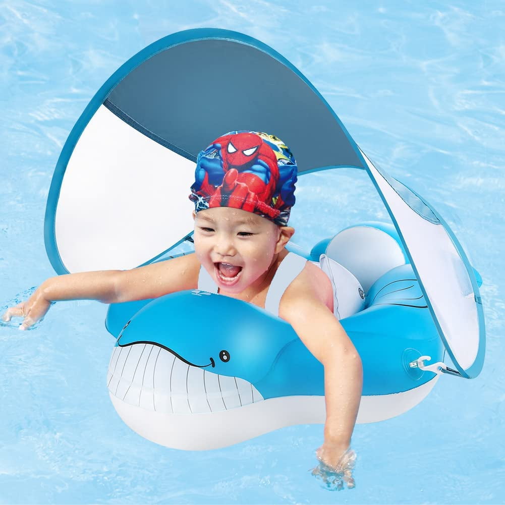 Swimming Float Ring with Removable Sun Protection Canopy, Anti-Slip ...