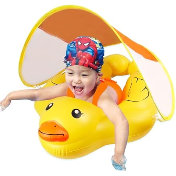 Swimming Float Ring with Removable Sun Protection Canopy,Anti-Slip ...