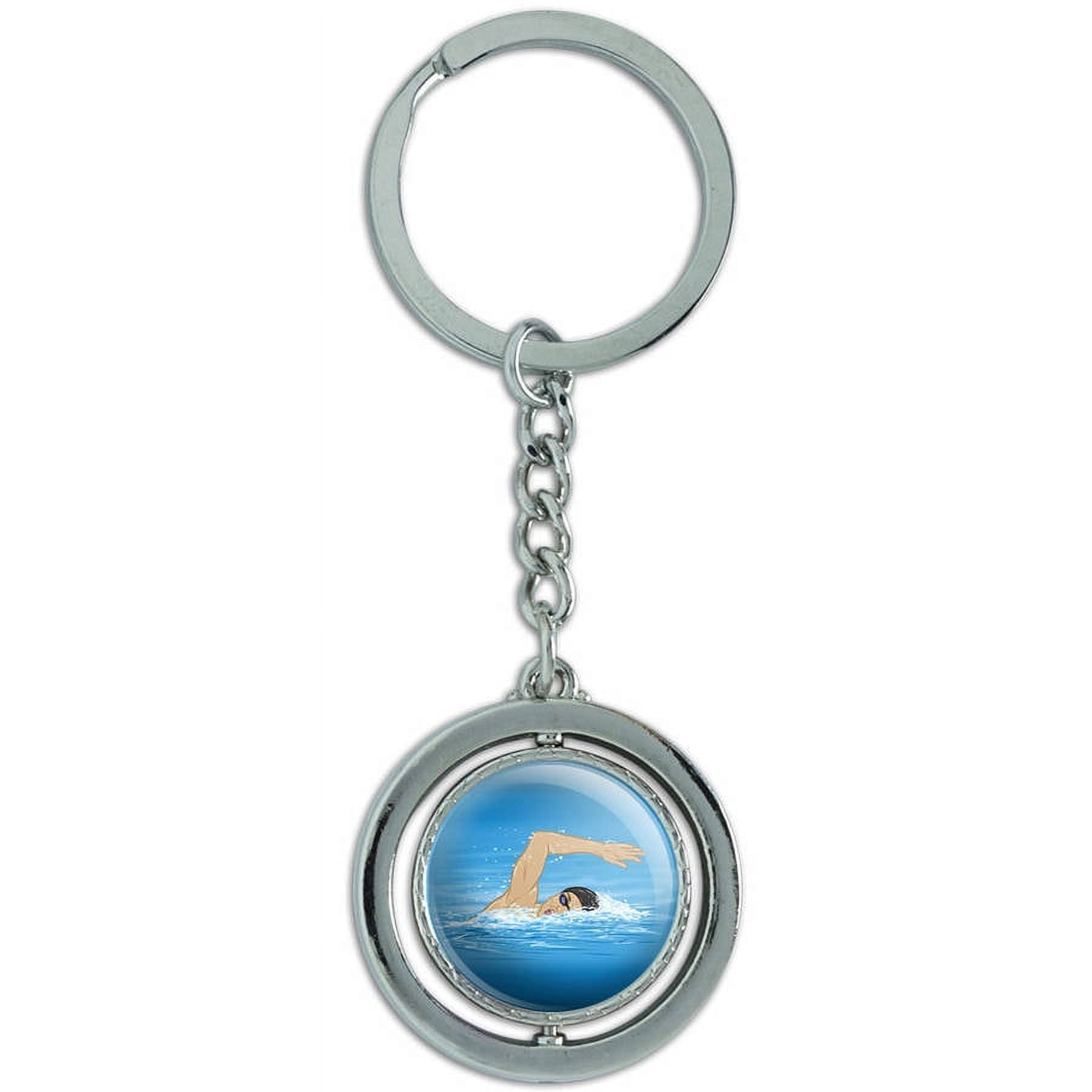Swimming Freestyle Pool Sport Spinning Round Metal Key Chain Keychain ...