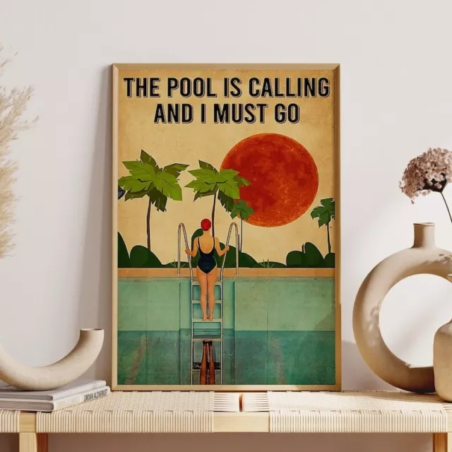 Swimming Girl Art Print, The Pool Is Calling And I Must Go Poster, Vintage Sw Home Decor ...
