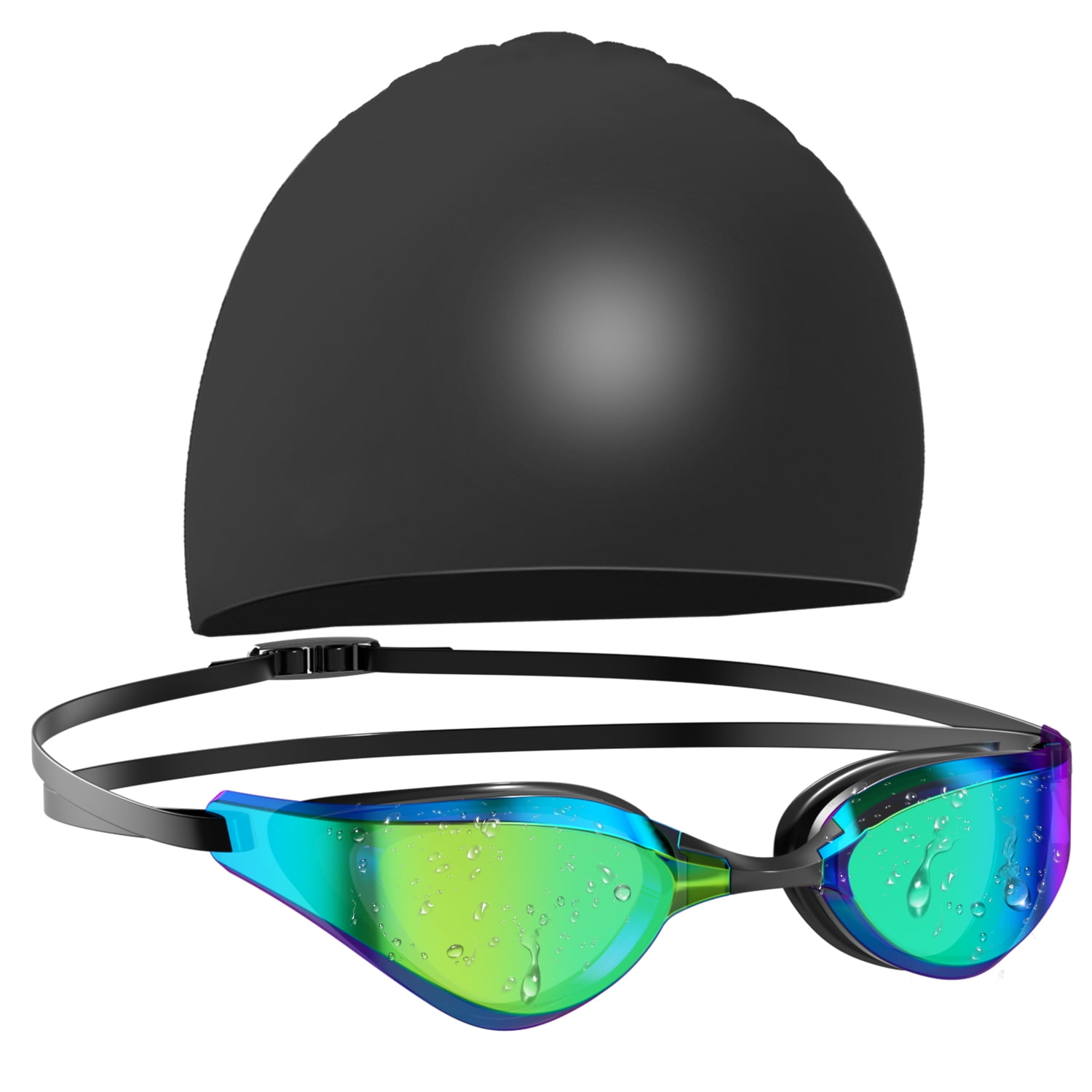 Swimming Goggles Cap Adult Set, High Stretch Silicone Swim Cap, Anti ...