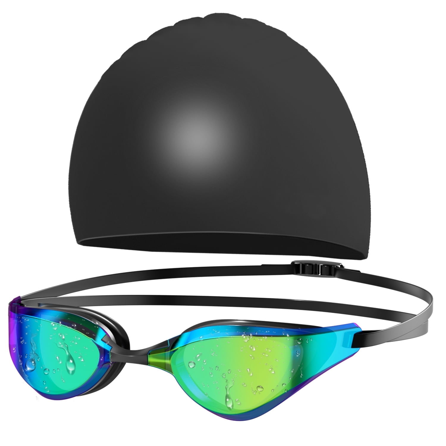 GPED Swimming Goggles Set, Anti-Fog UV Protection, Silicone Swim Cap ...