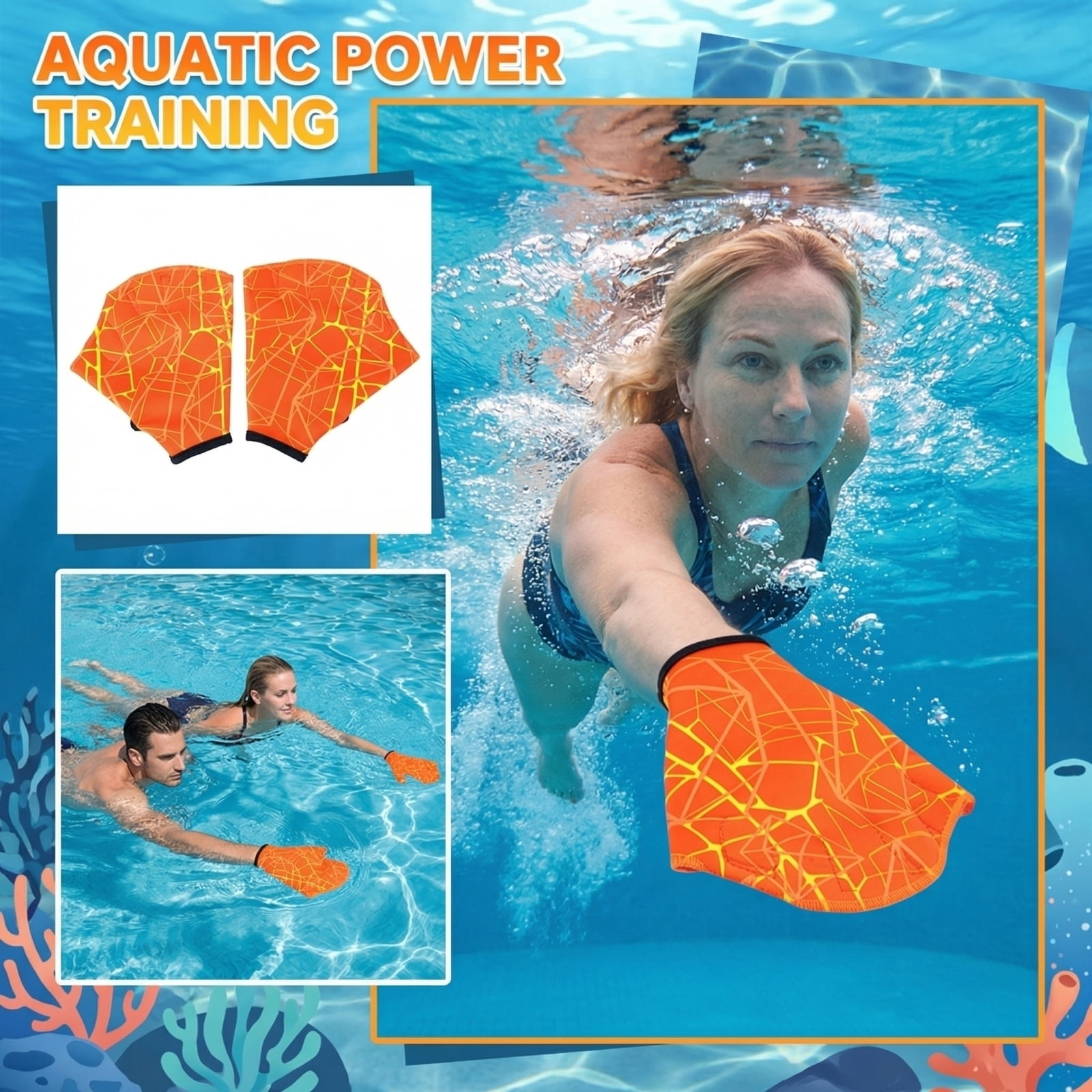Swimming Hand Paddles Webbed Training Fins for Diving and Swim Training ...