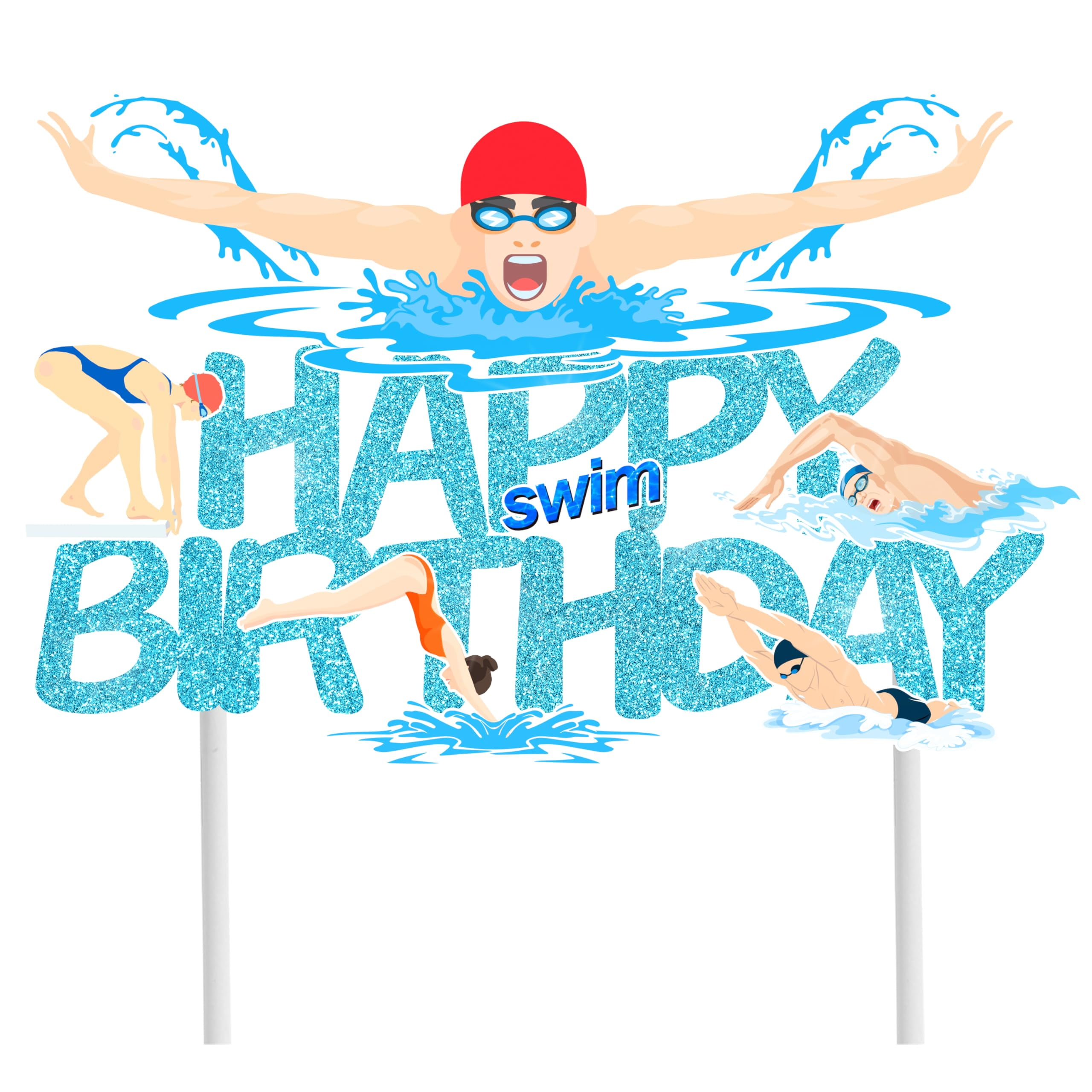 Swimming Happy Birthday Cake Topper Sport TVS1 Swimming Birthday Cake ...
