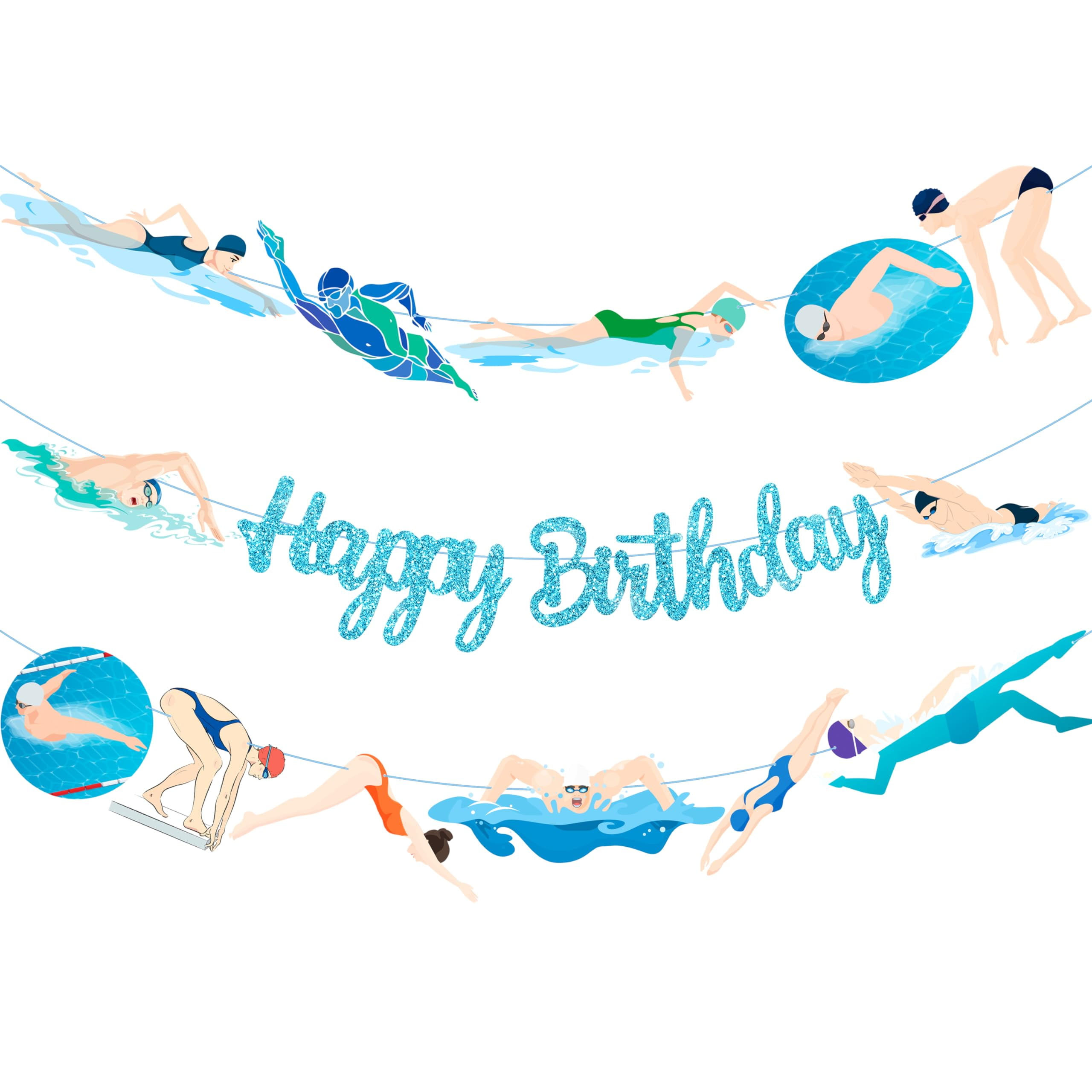 Swimming Happy Birthday PresNok Banner Glitter Blue Swimmer Birthday ...