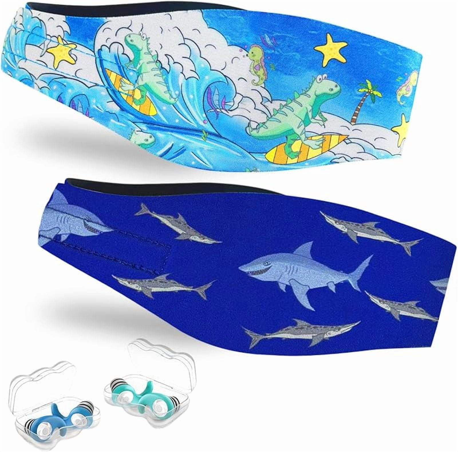Swimming Headband for Kids - 2 Pairs Waterproof Ear Plugs & Adjustable ...