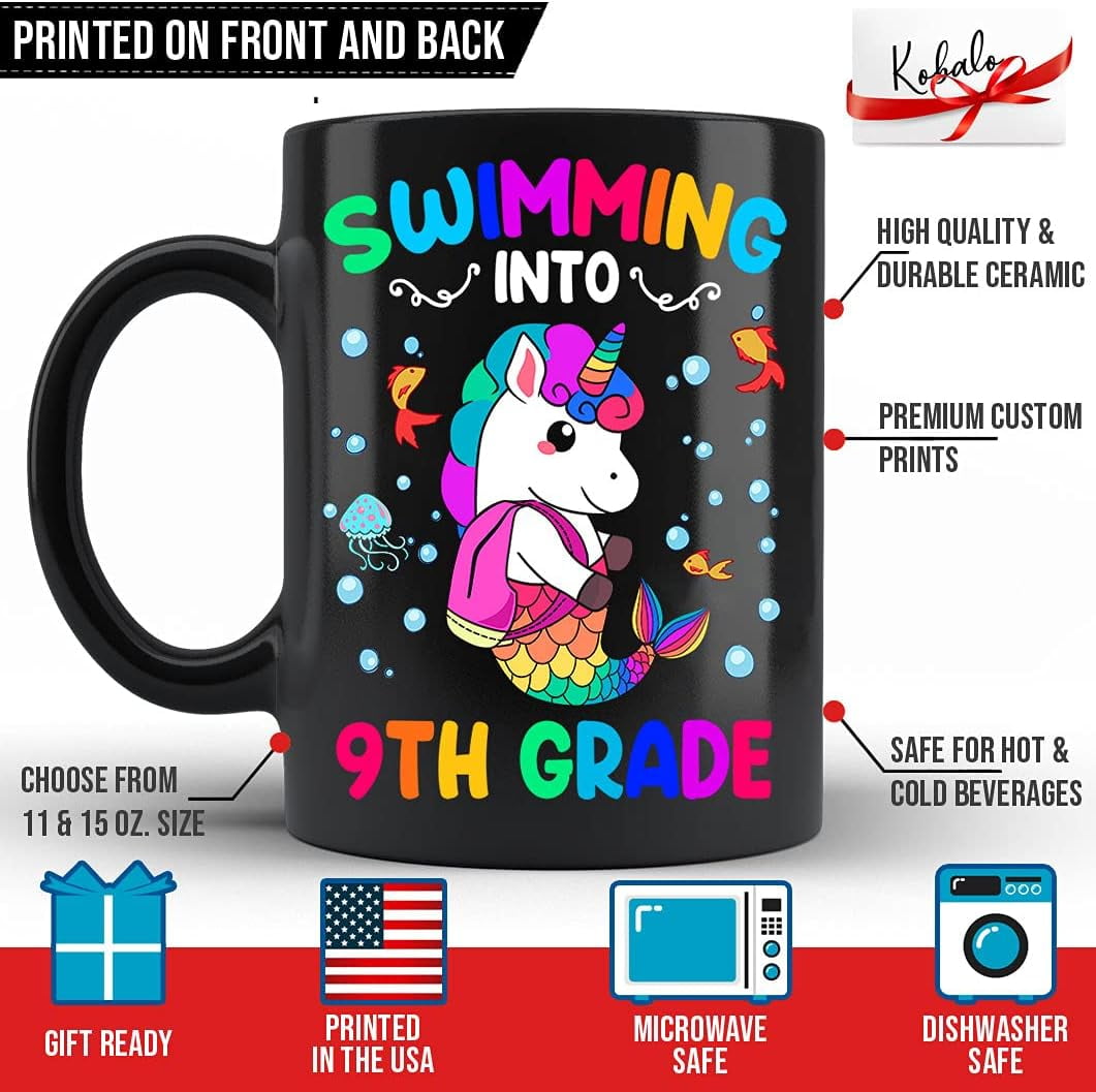 Swimming Into 9th Grade Mug, Mermerd Girls Lovers Back To School 9th ...