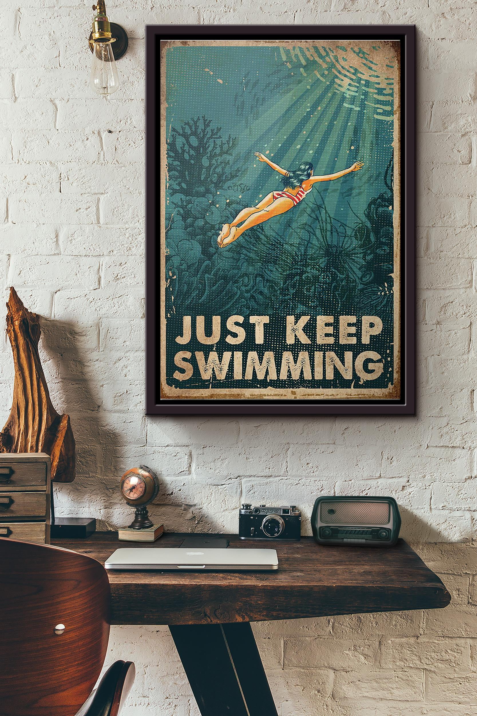 Swimming Just Keep Swimming Poster Framed Matte Poster 11 x 17 Inch ...