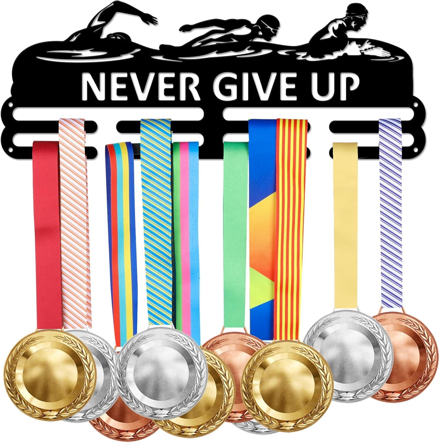 Swimming Medal Hanger Display Never Give Up Sports Medal Display Rack ...