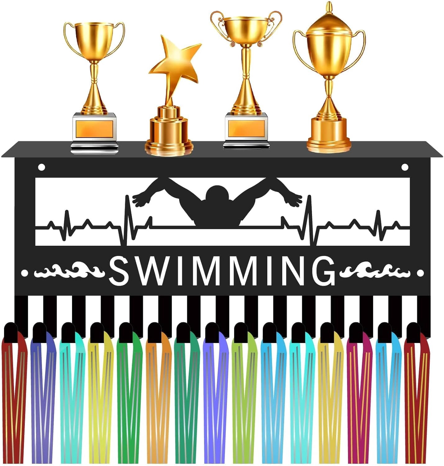 Swimming Medal Hanger Display with Shelf Tro y Medal Holder Sports Rack ...