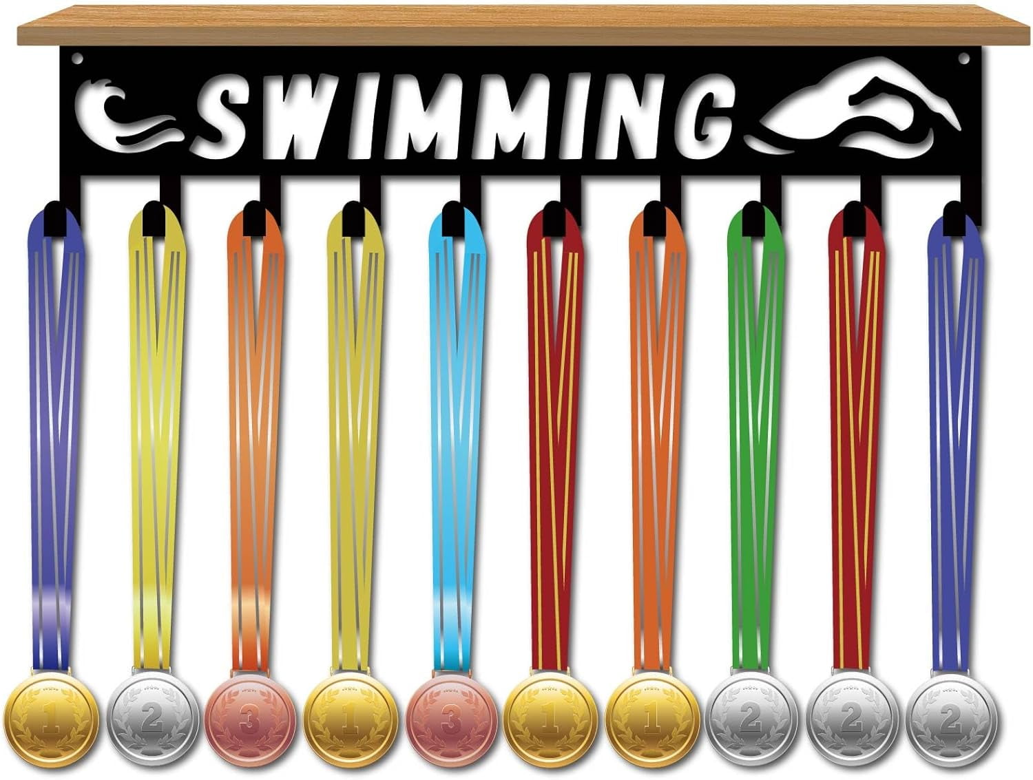 Swimming Medal Hanger Display with Trophy Shelf Medal Holder Hanger ...